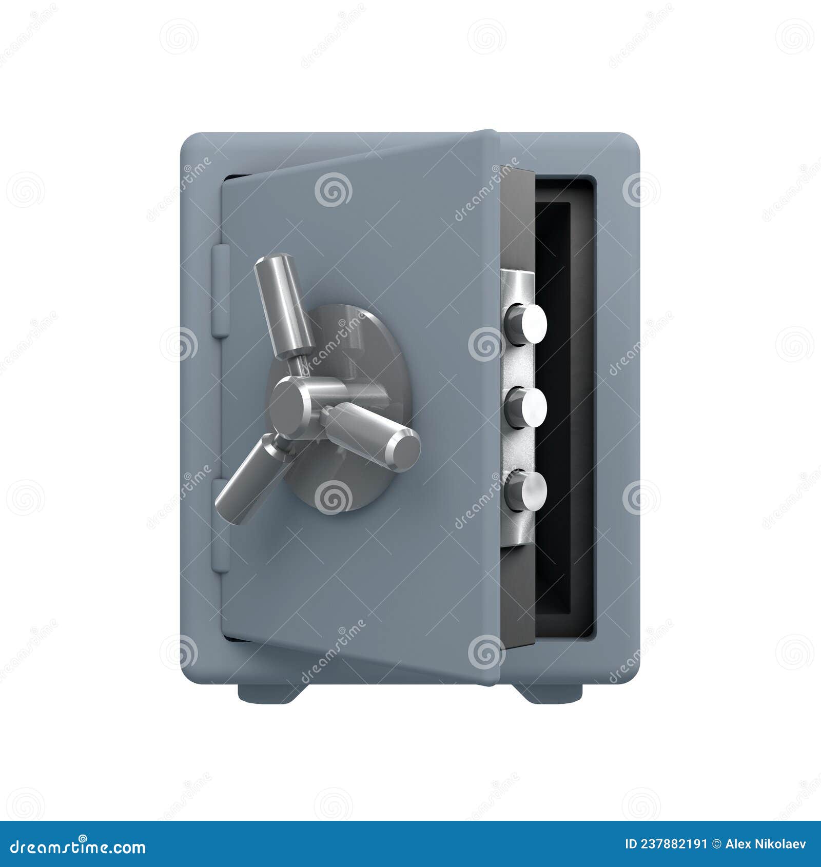 Grey Open Safe Box 3D Render. Isolated. Front View Stock Image ...
