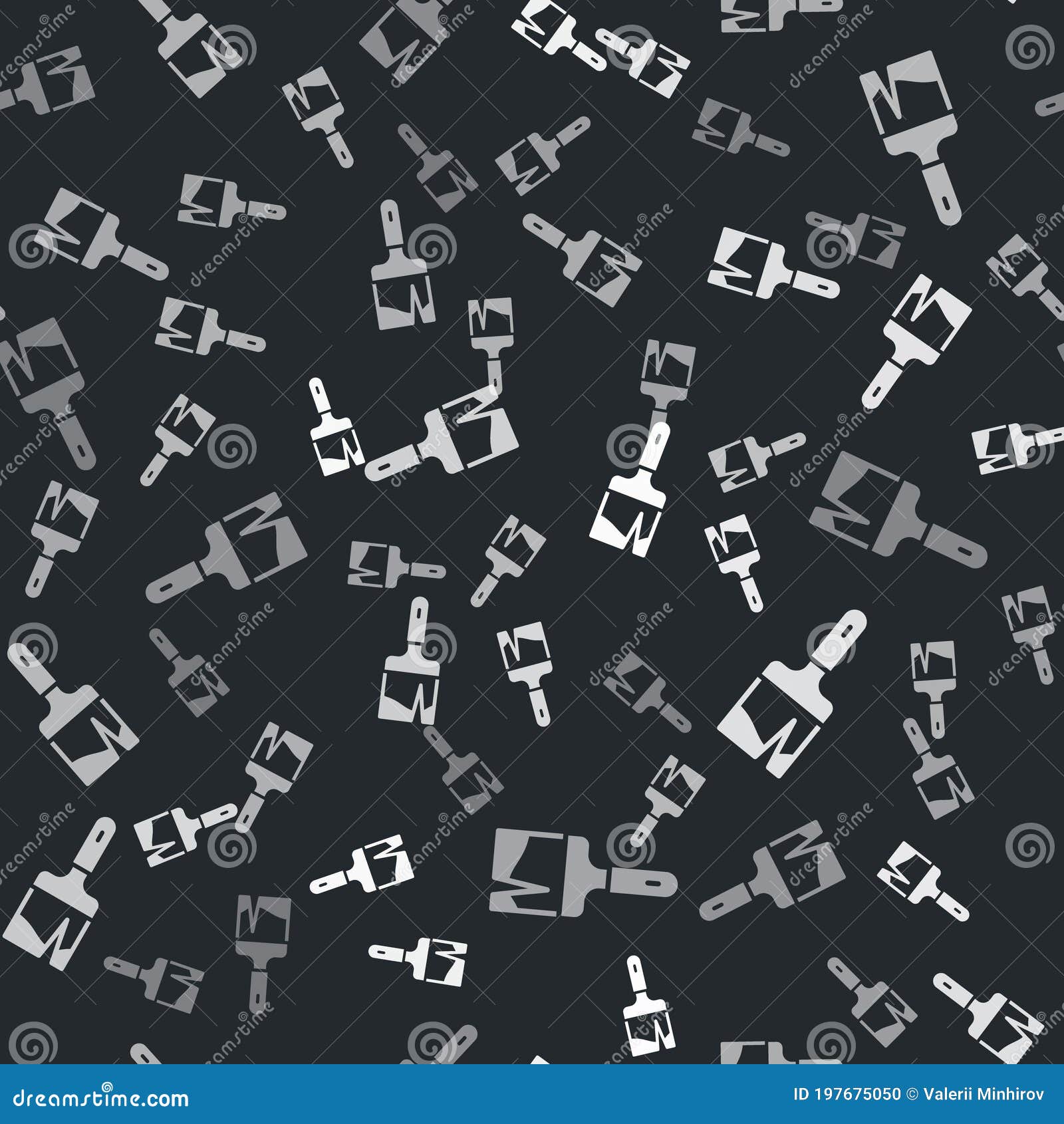 Grey Paint Brush Icon Isolated Seamless Pattern on Black Background ...