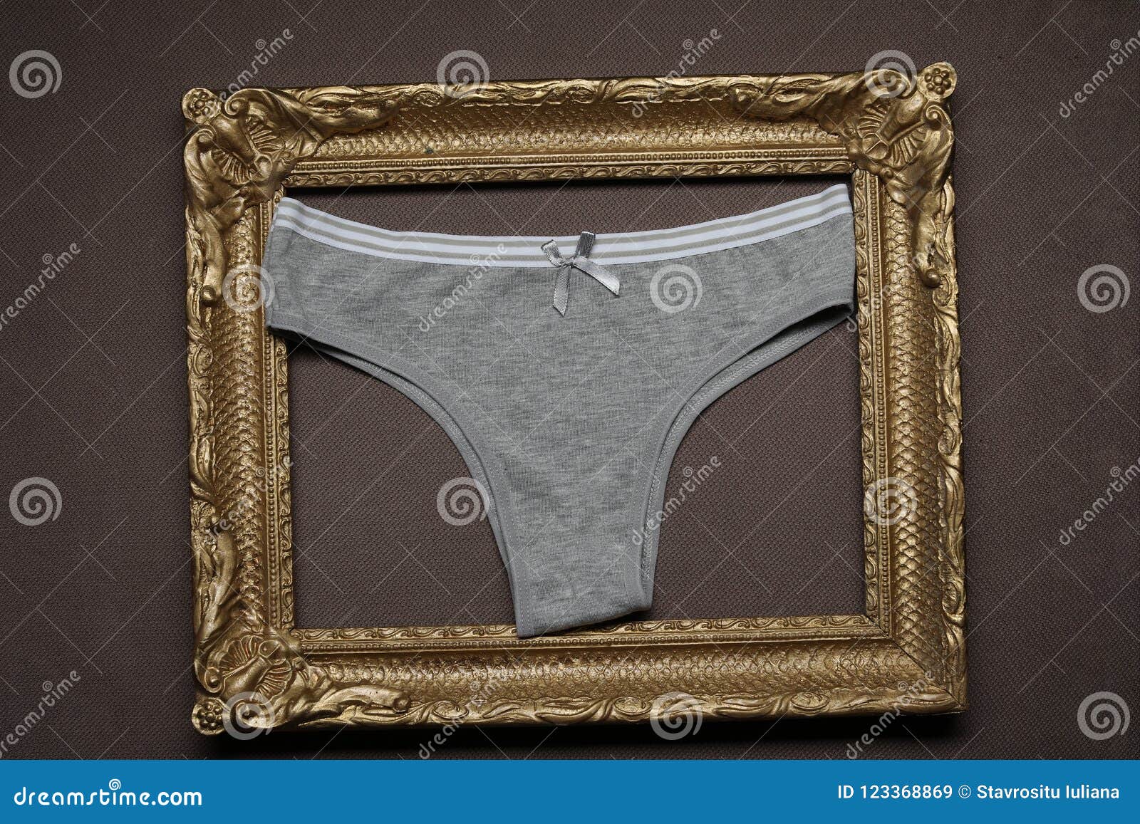 Grey Panties In A Wooden Photo Frame Stock Image Image Of Fashionable