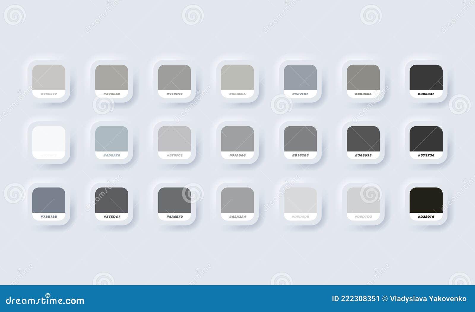 Grey Pastel Colour Palette. Vector. Catalog Samples Grey in RGB HEX ...
