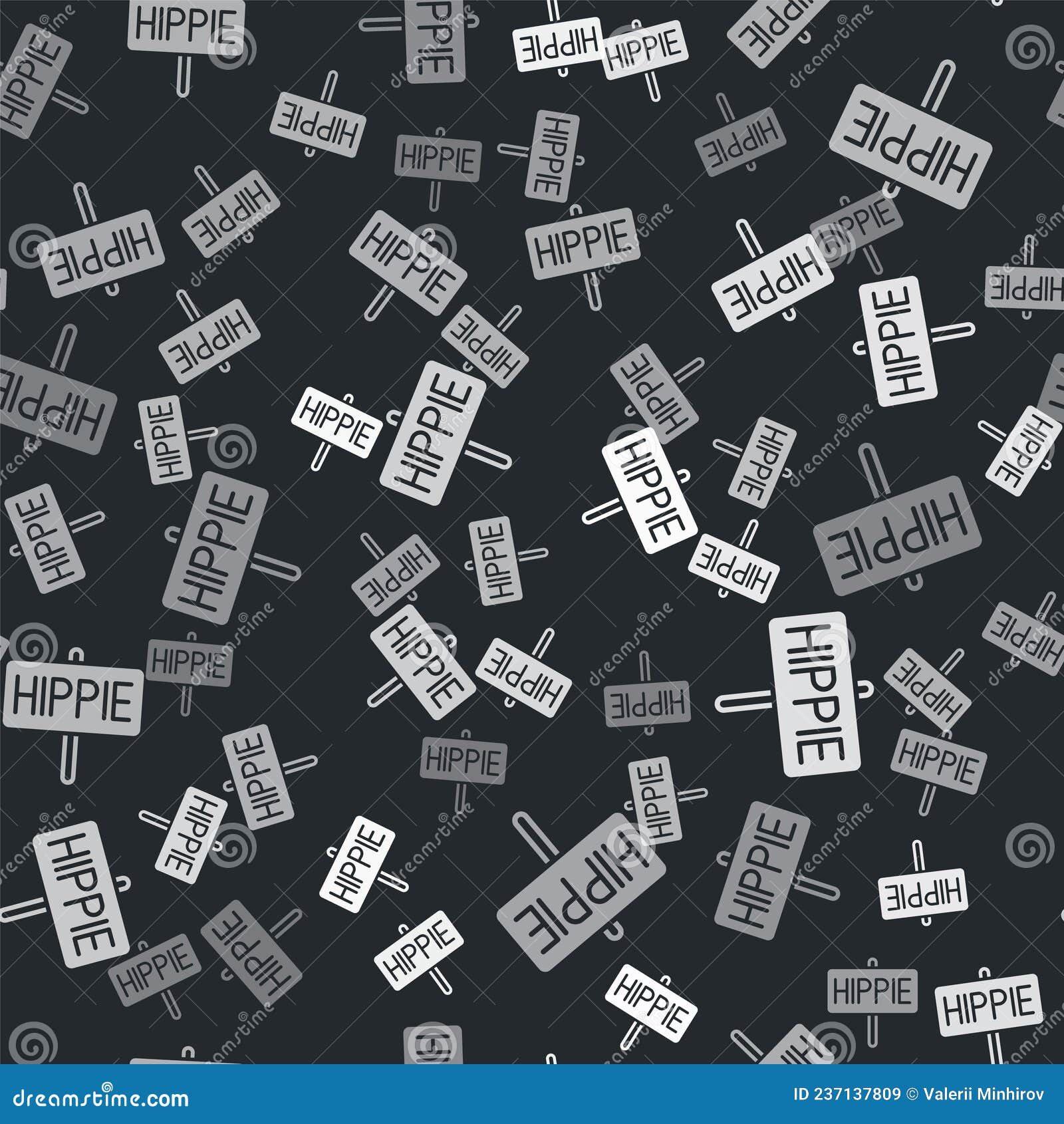 Grey Peace Icon Isolated Seamless Pattern on Black Background. Hippie ...