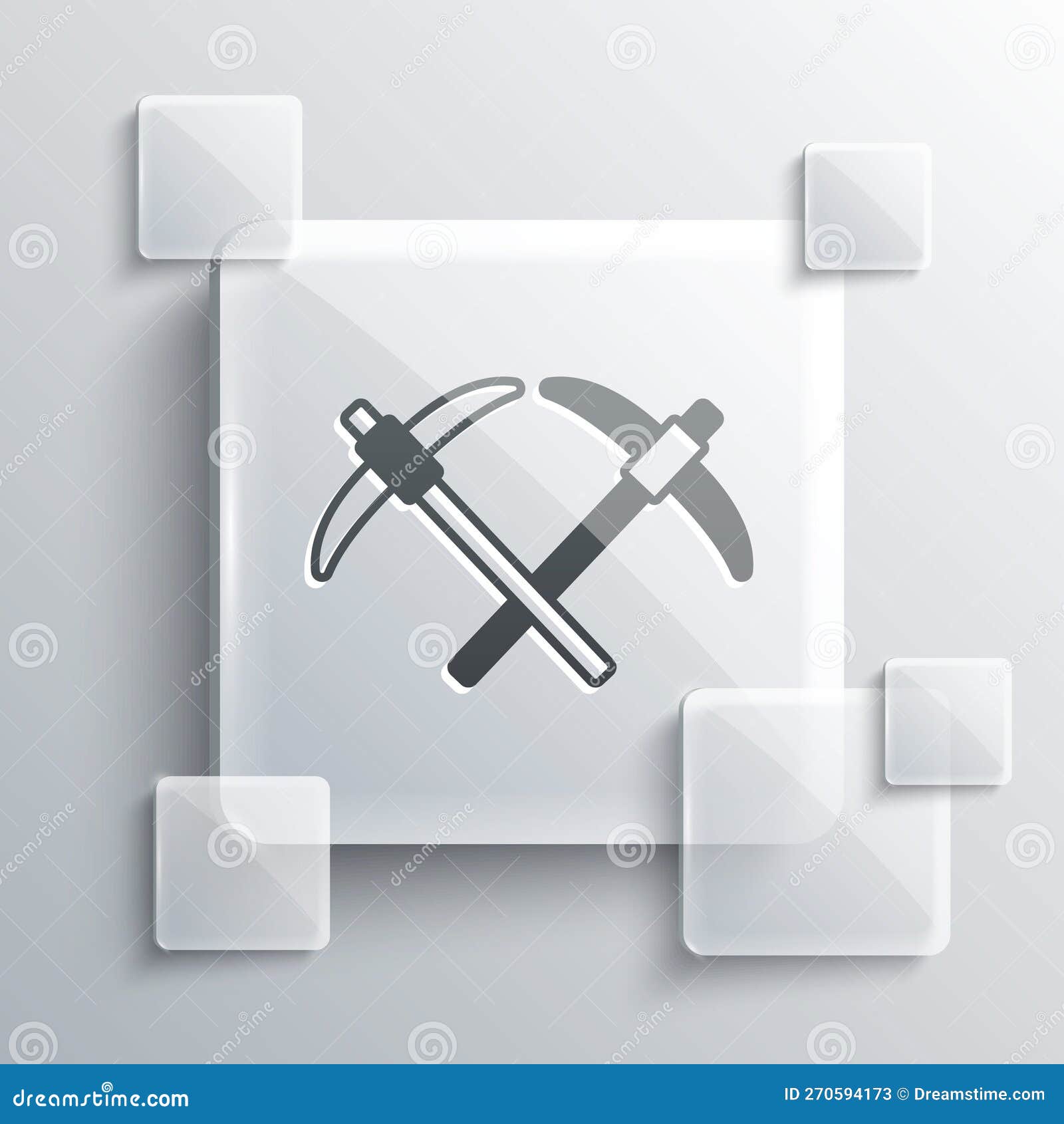 Grey Pickaxe Icon Isolated on Grey Background. Square Glass Panels ...