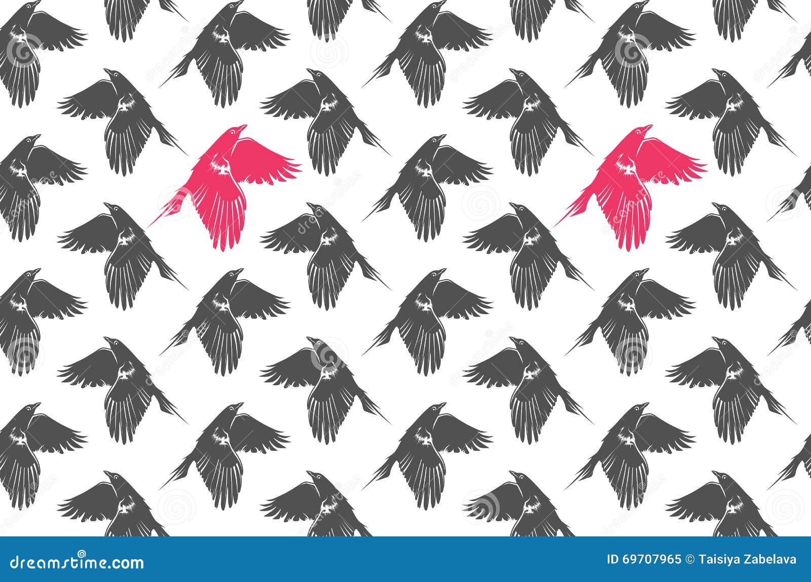 Grey-pink crows pattern stock vector. Illustration of feather - 69707965