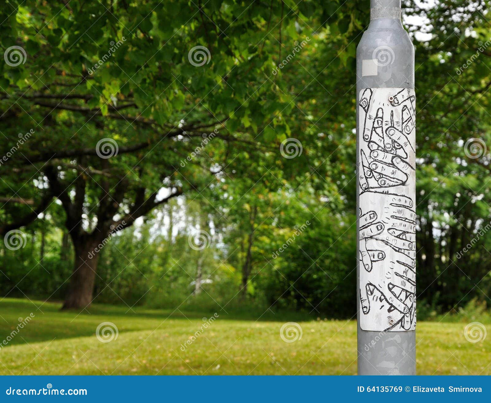 Grey Pipe with a Poster with the Image of Hands Stock Image - Image of ...