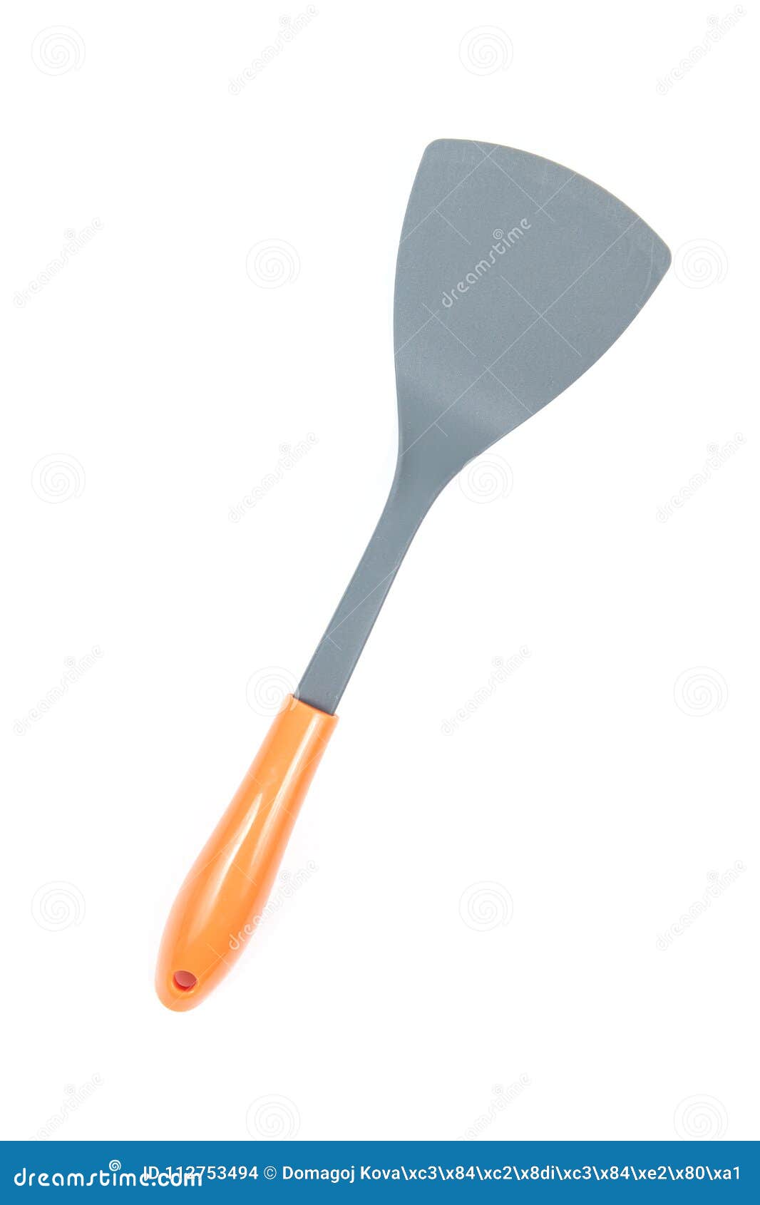 Grey Plastic Kitchen Spatula with Orange Handle Isolated on White ...