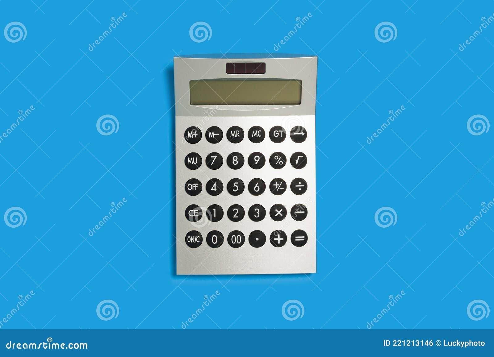 Grey Plastic Office Calculator on a Blue Surface Stock Photo - Image of ...