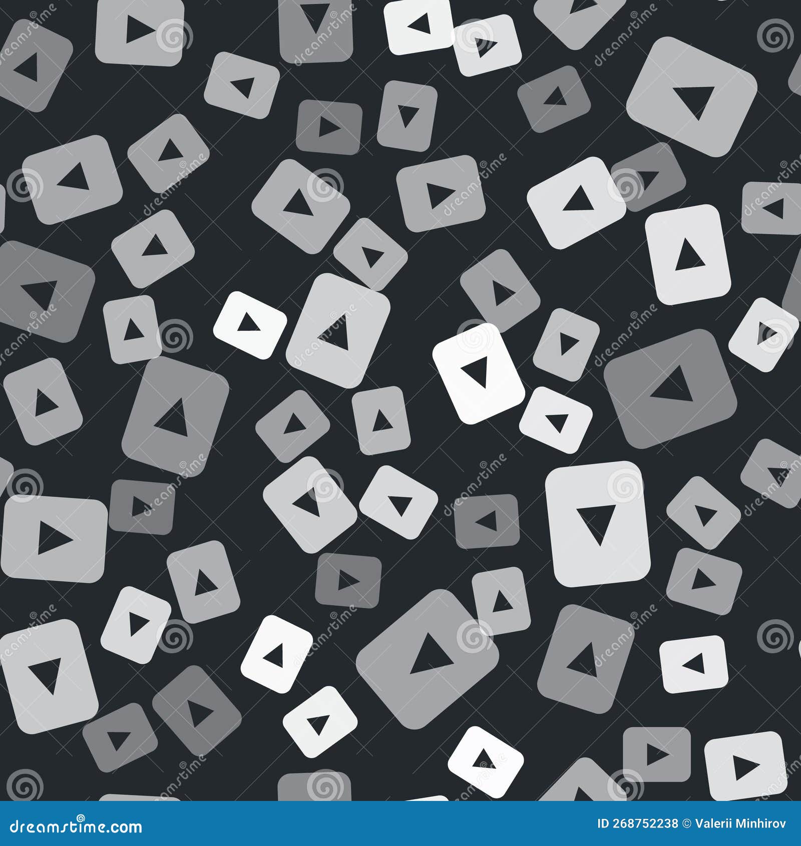 Grey Play Button Icon Isolated Seamless Pattern on Black Background ...