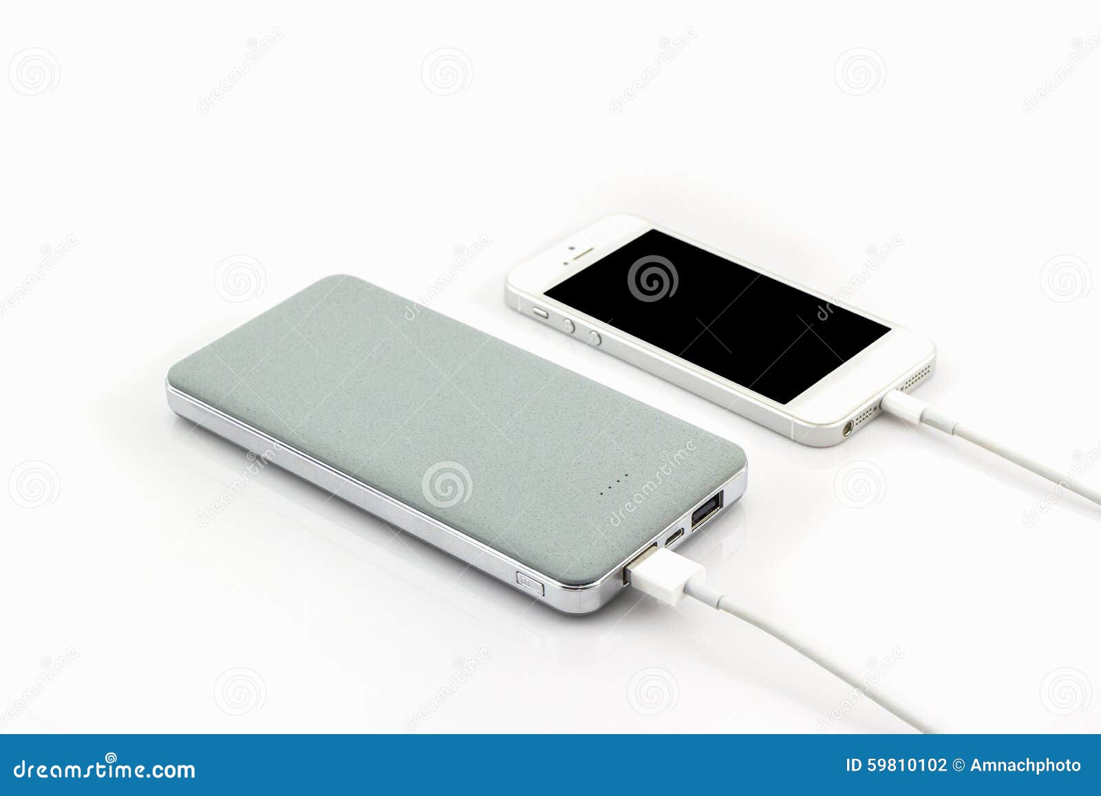 Grey Power Bank USB Cable for Smartphone. Stock Photo - Image of ...