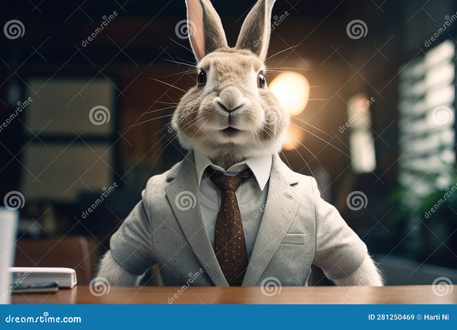 Grey Rabbit Wearing Suit Sitting in Workplace with Angry Expression ...