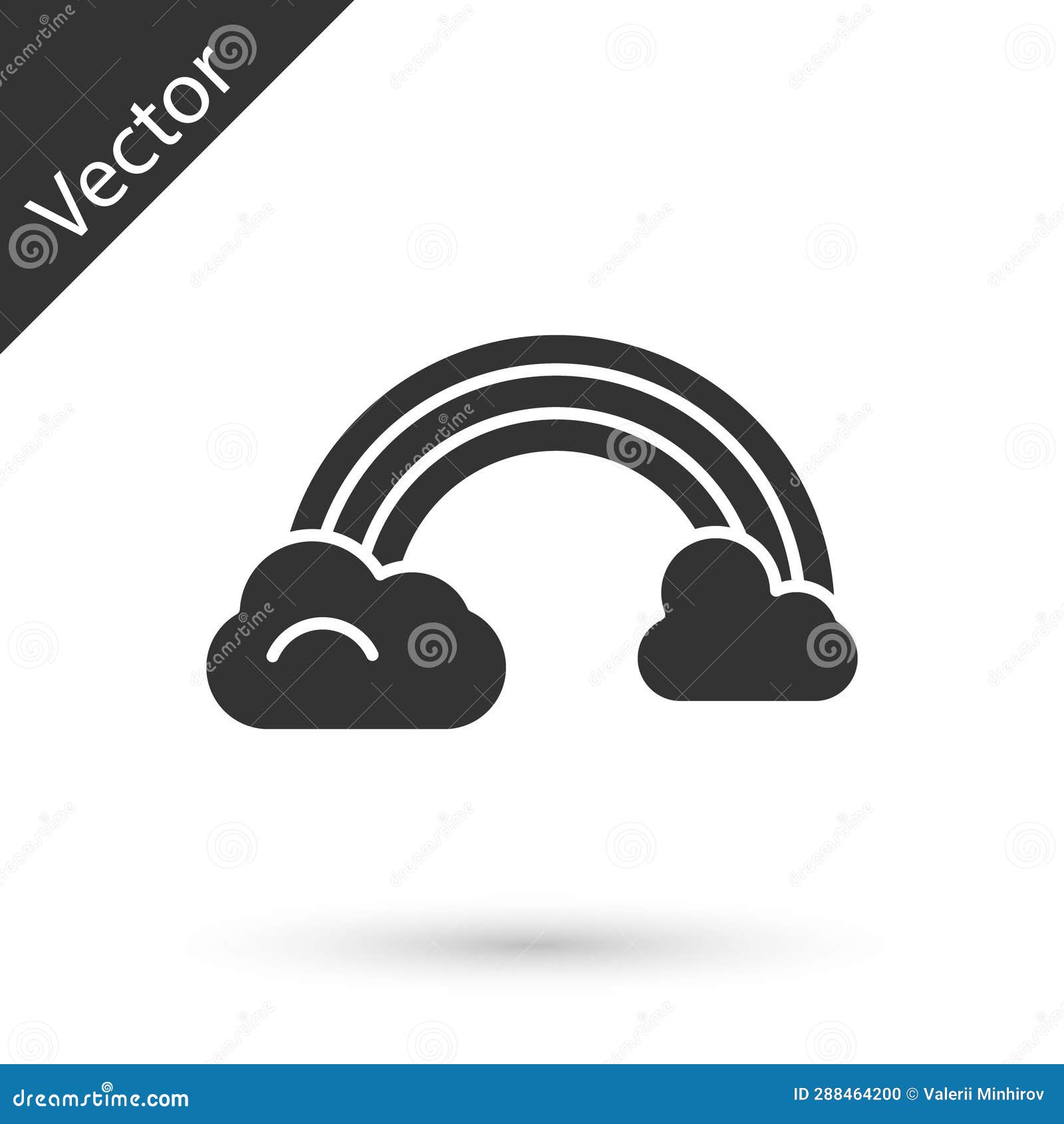 Grey Rainbow with Clouds Icon Isolated on White Background. Vector ...