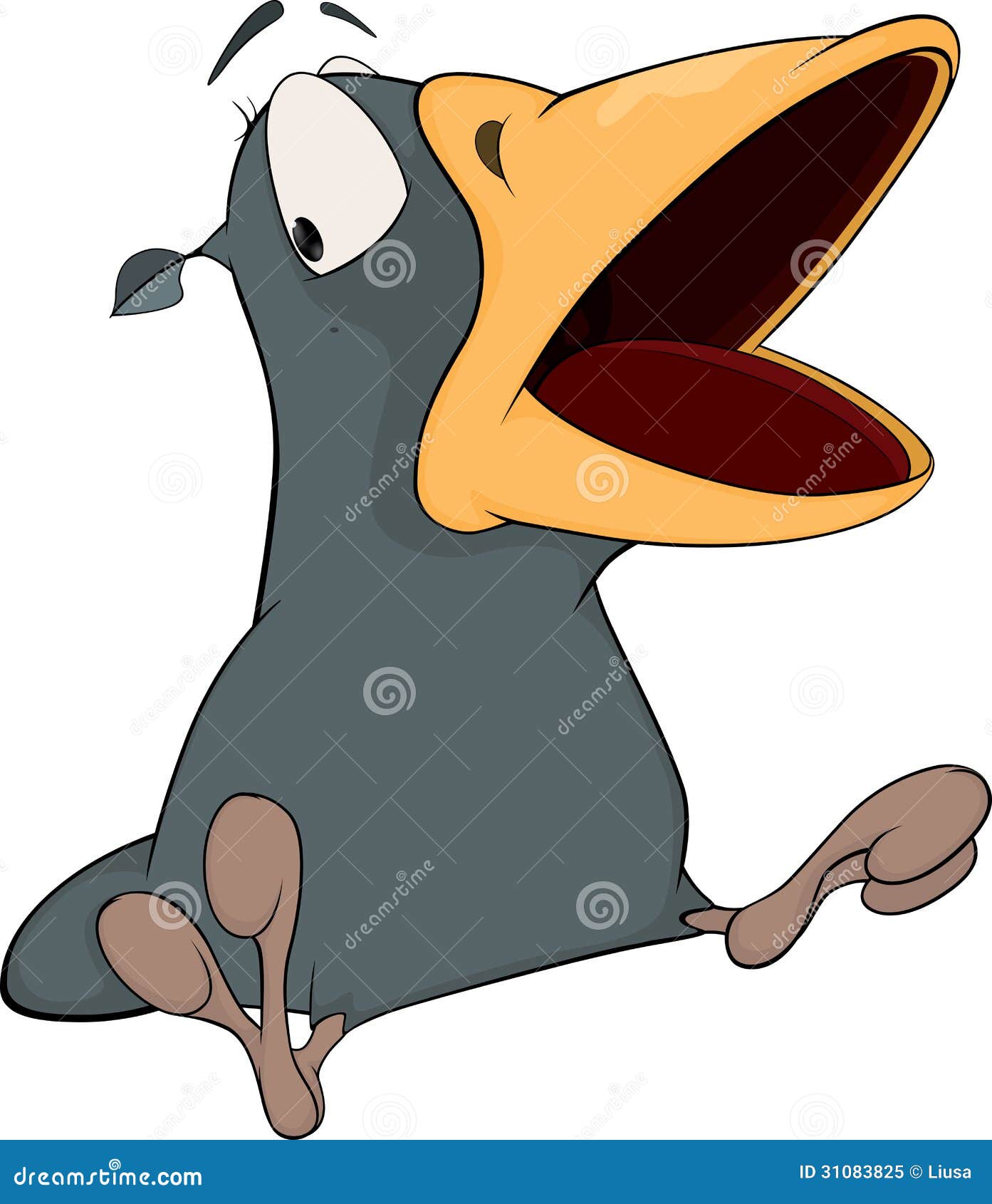 Grey Raven With A Yellow Beak Cartoon Vector Illustration ...