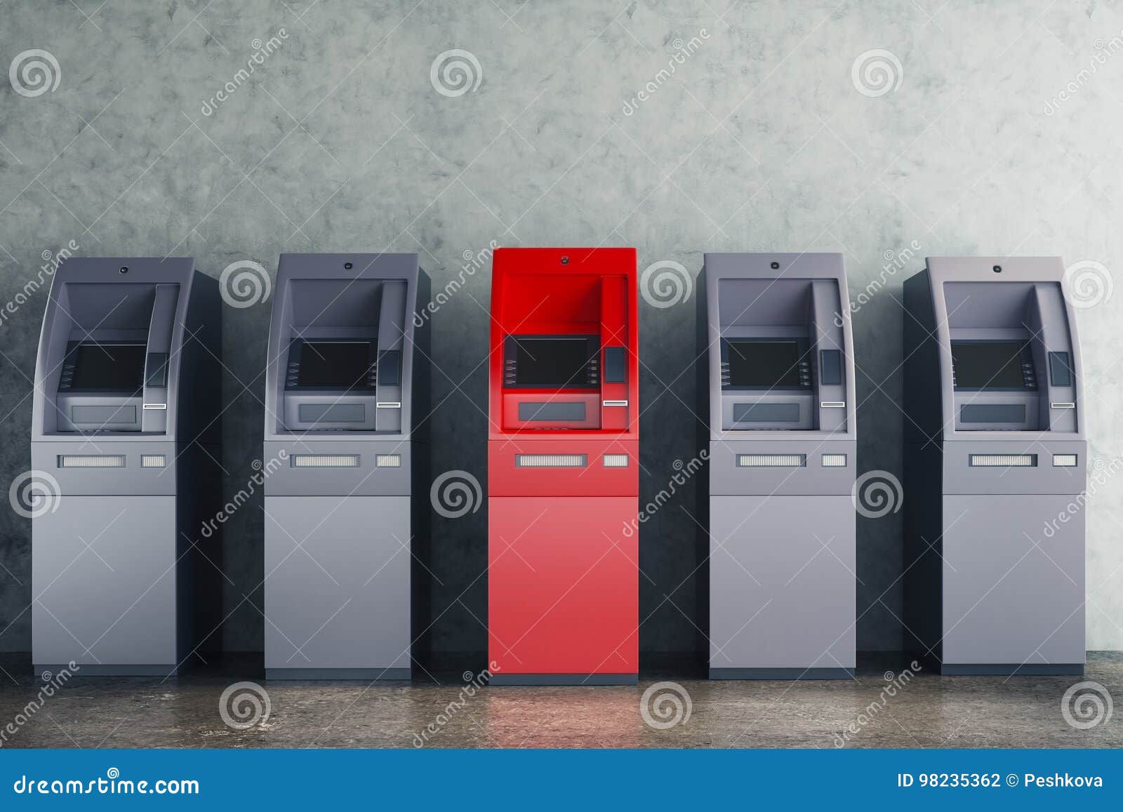Grey and Red ATM in Concrete Interior Stock Illustration - Illustration ...