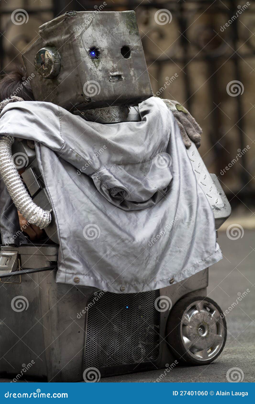 Grey robot in the street. editorial image. Image of company - 27401060