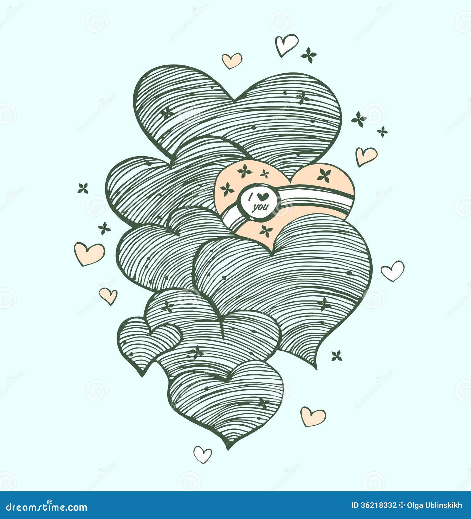 Grey and Rose Linear Hearts Stock Illustration - Illustration of ...