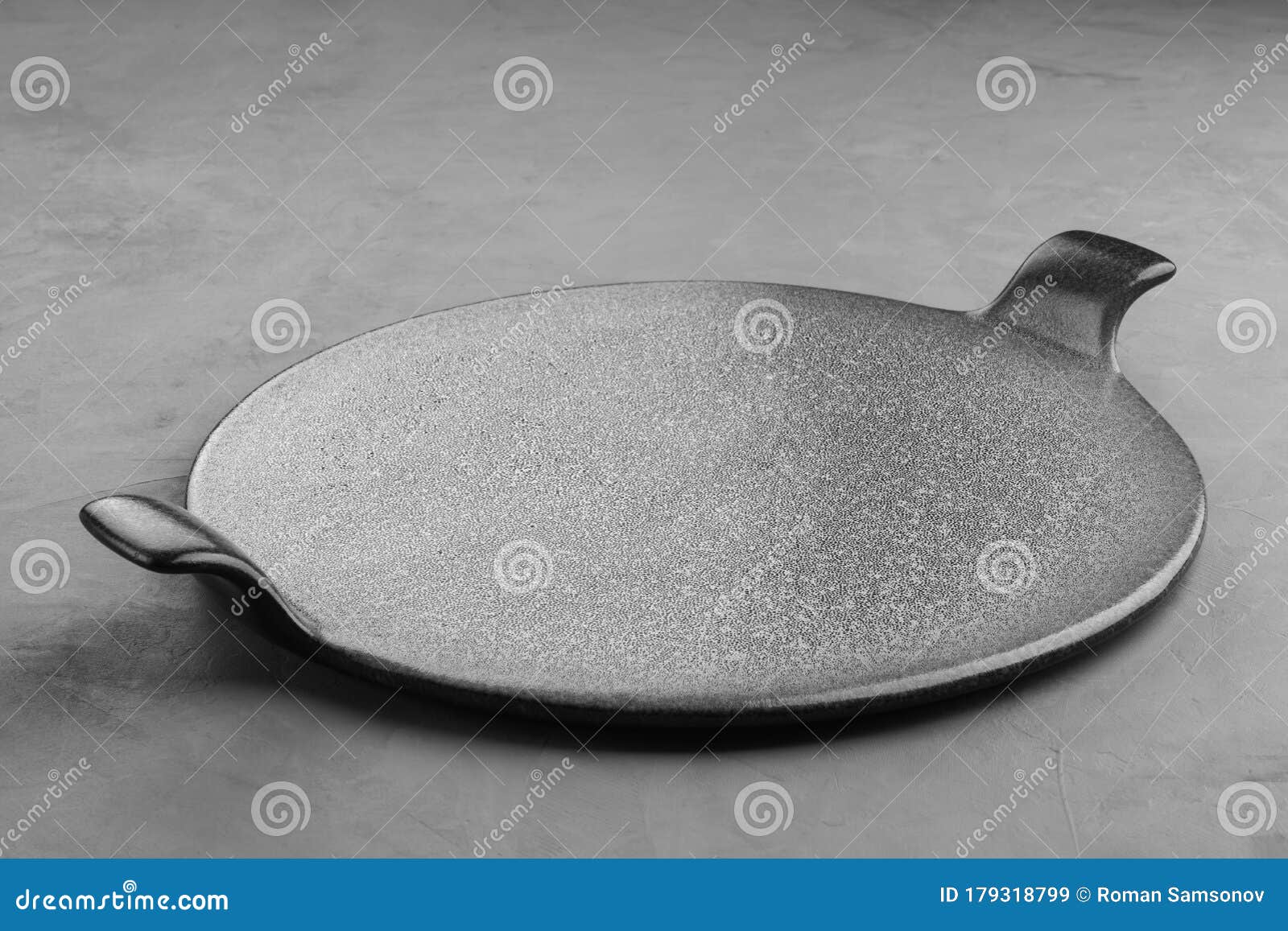 Grey Round Tray Under Concrete with Handles for Placing Products Stock ...