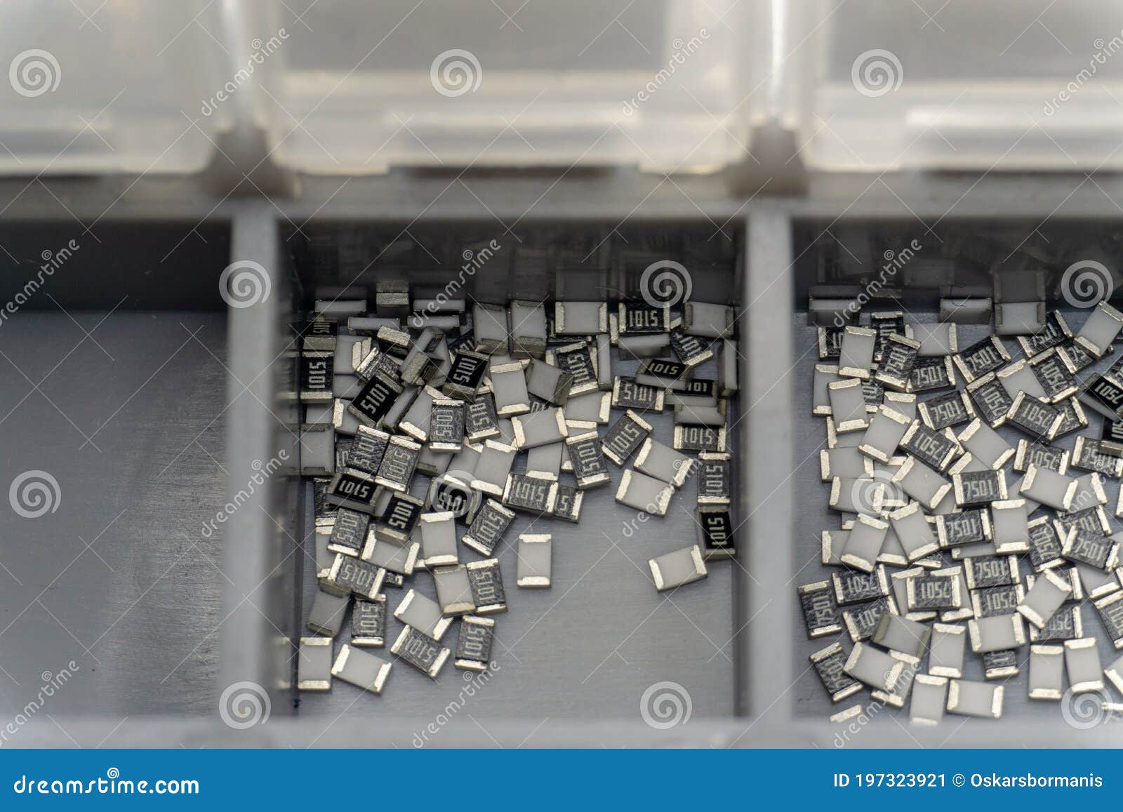 Grey Scattered Microscopic SMT Surface Mount Chip Resistors Sorted in ...