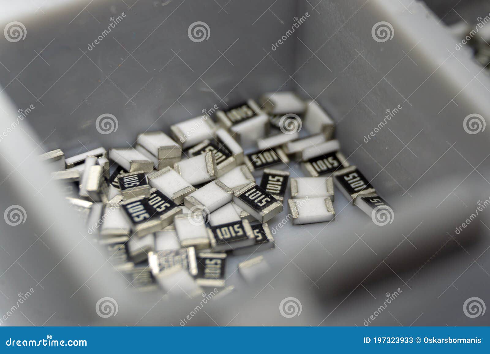 Grey Scattered Microscopic SMT Surface Mount Chip Resistors Sorted in ...