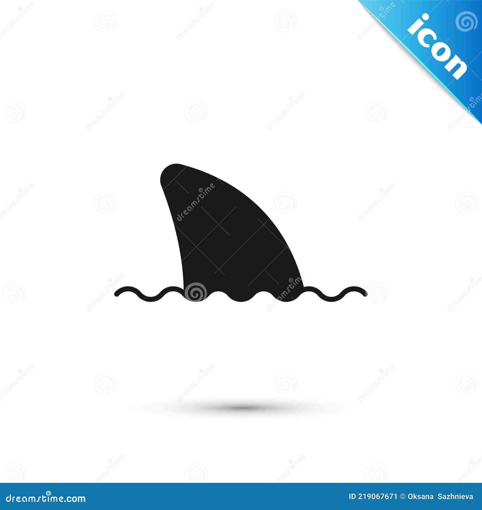 Grey Shark Fin in Ocean Wave Icon Isolated on White Background. Vector ...
