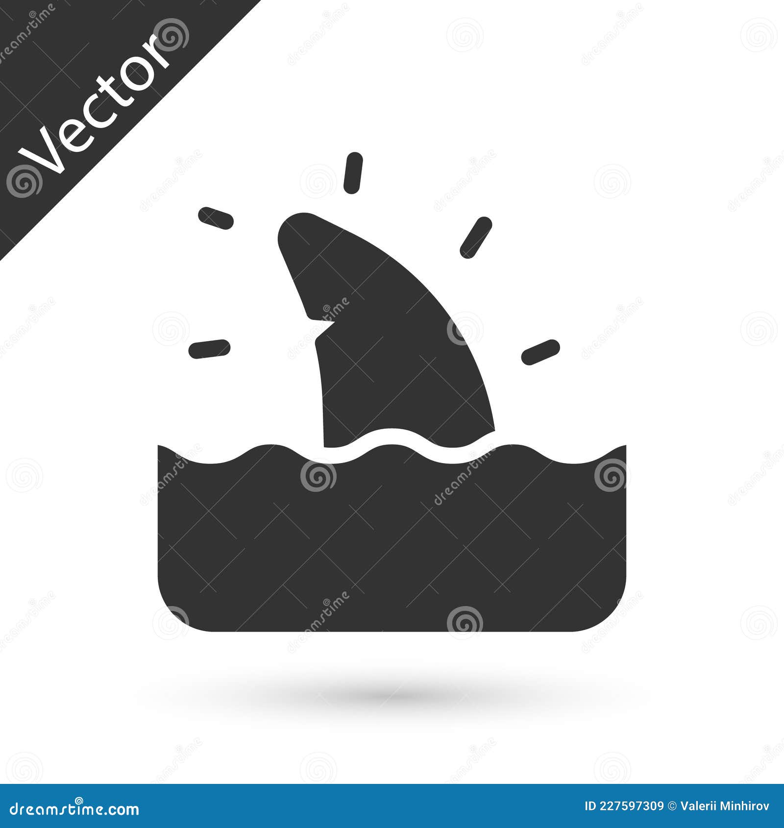Grey Shark Fin in Ocean Wave Icon Isolated on White Background. Vector ...