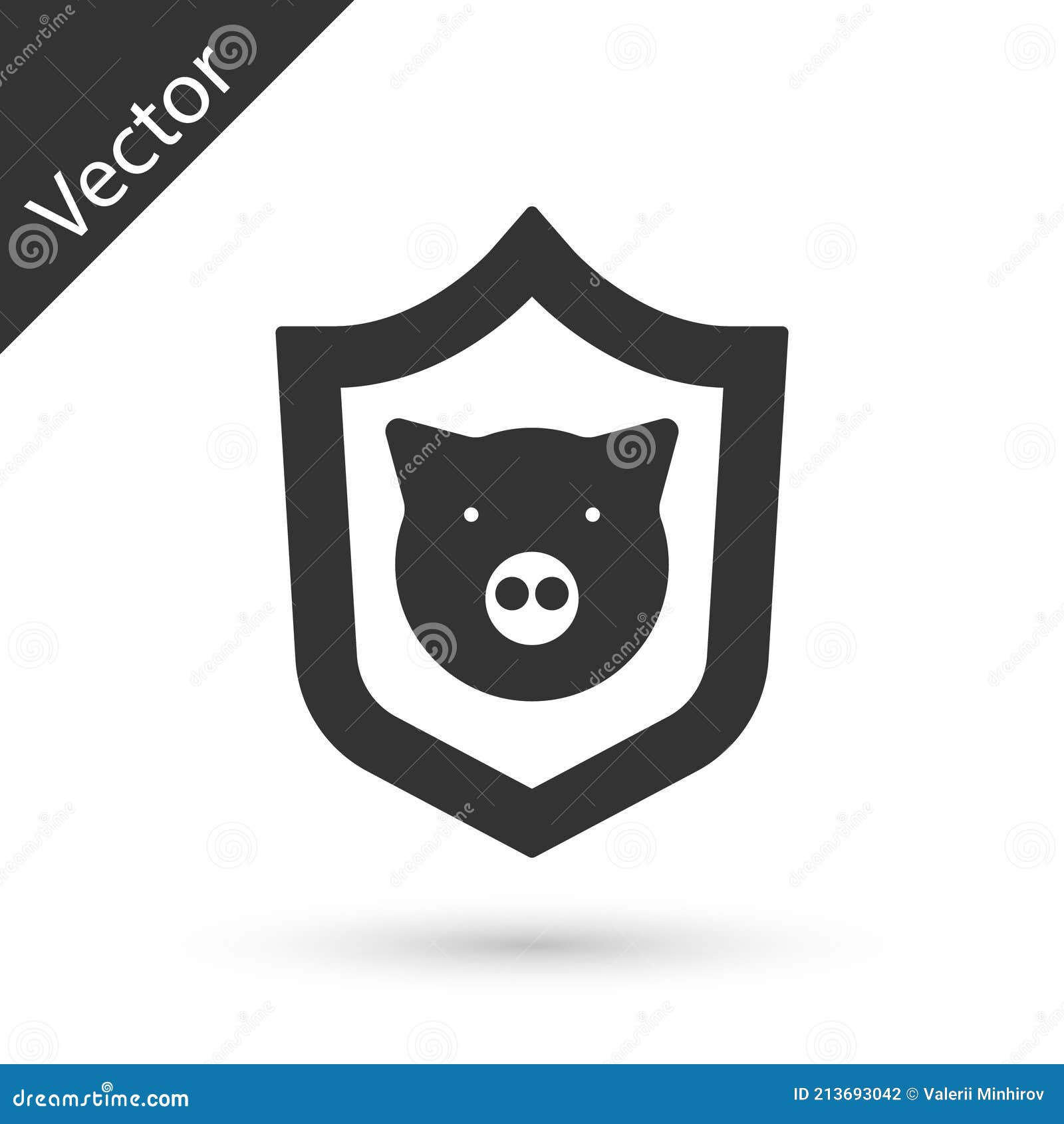 Grey Shield with Pig Icon Isolated on White Background. Animal Symbol ...