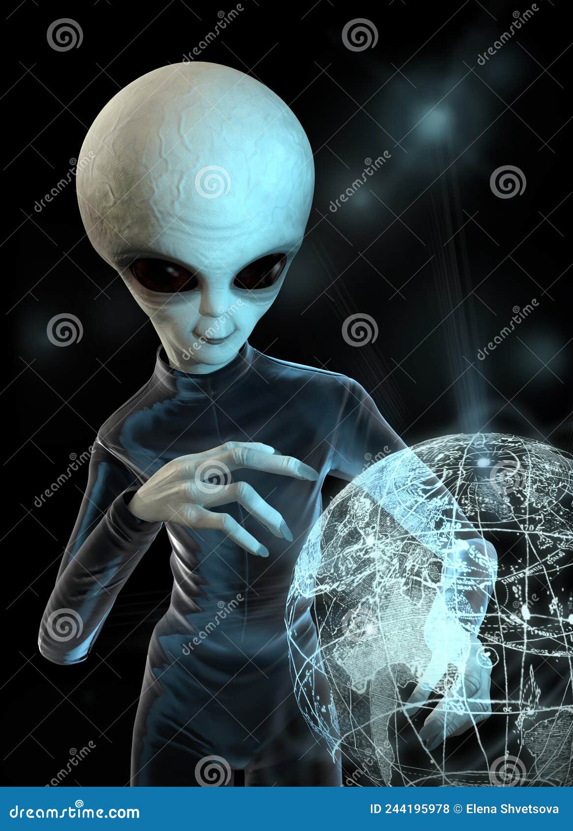 A Grey Space Alien in a Black Suit. Stock Illustration - Illustration ...