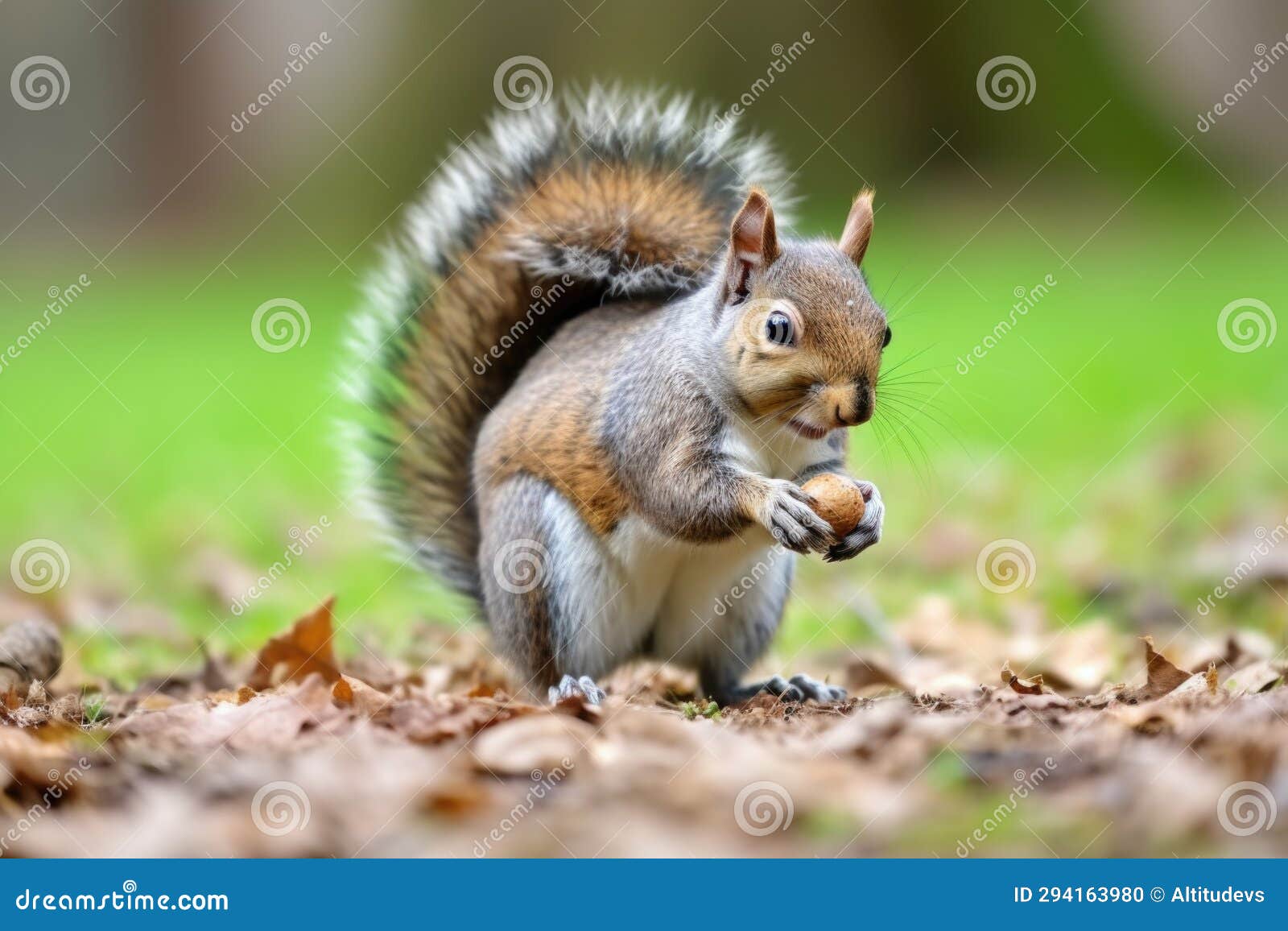 A Grey Squirrel Nibbling a Nut in a Park Stock Photo - Image of ...