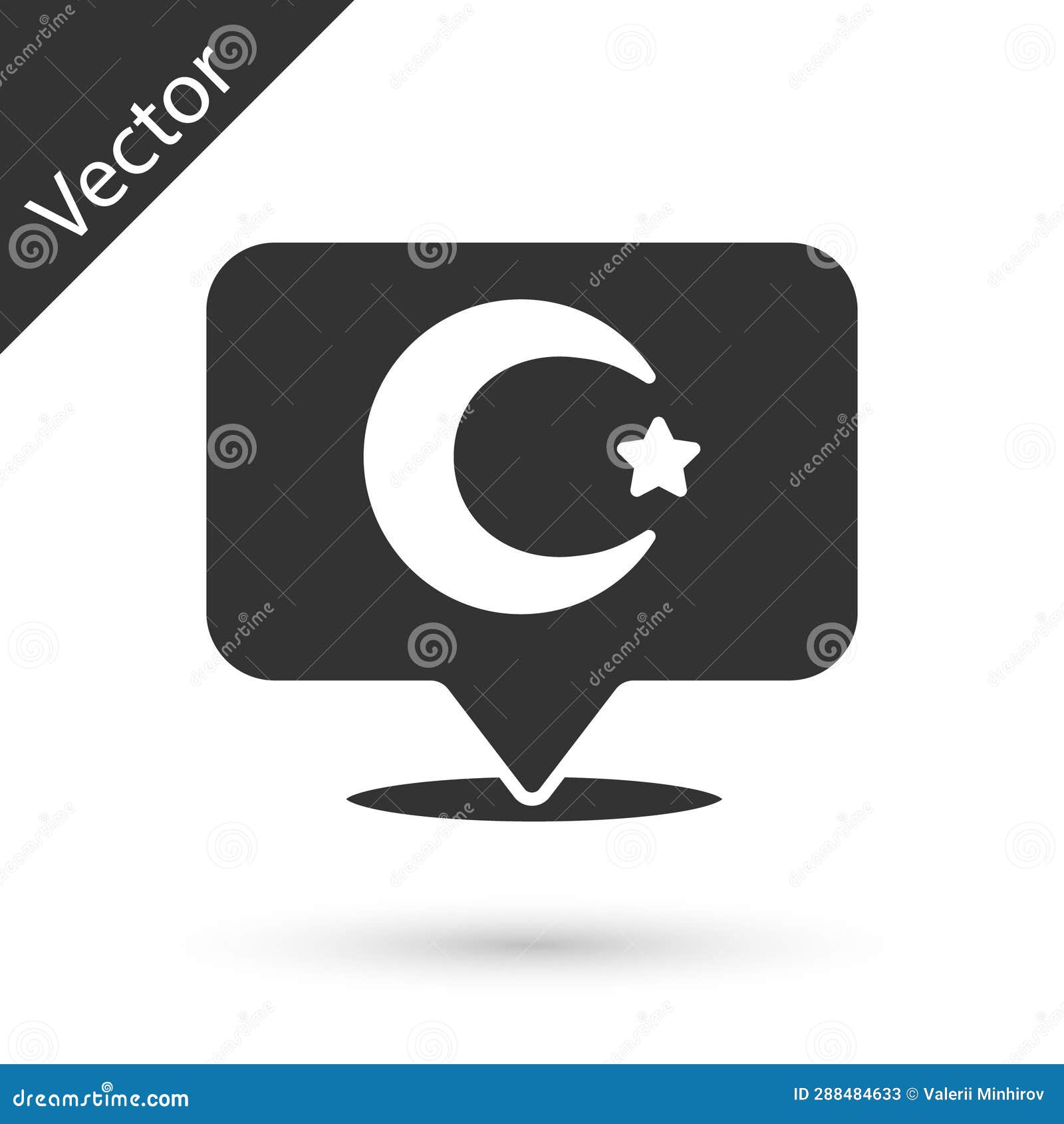 Grey Star and Crescent - Symbol of Islam Icon Isolated on White ...