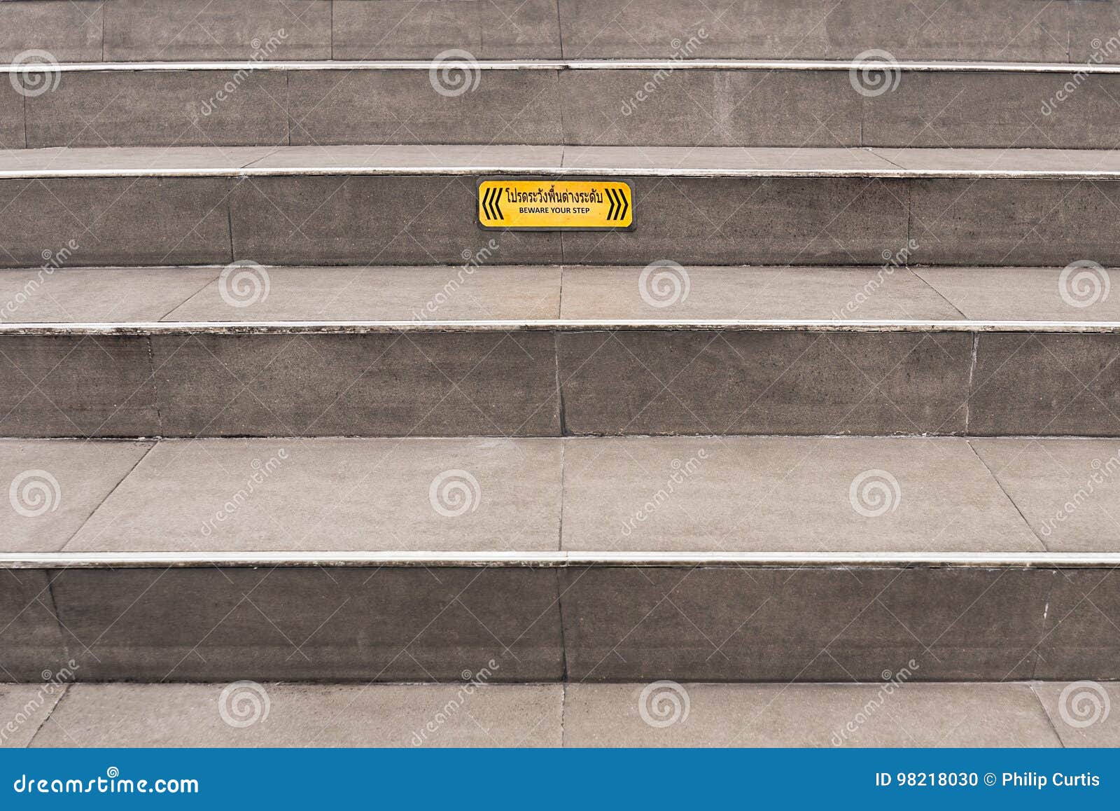 Grey Steps with Beware Sign. Stock Photo - Image of caution, stairs ...