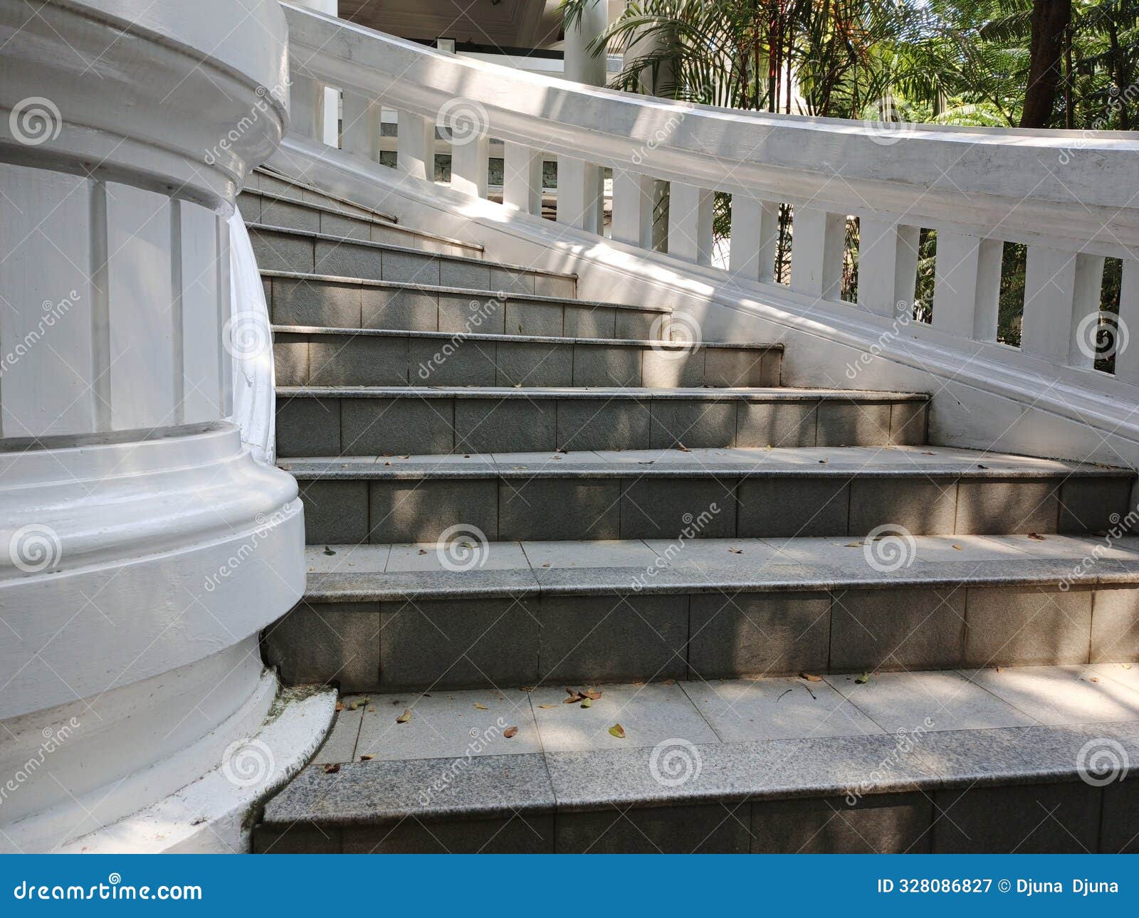 Grey Steps and White Railings on a Curved Staircase Stock Image - Image ...