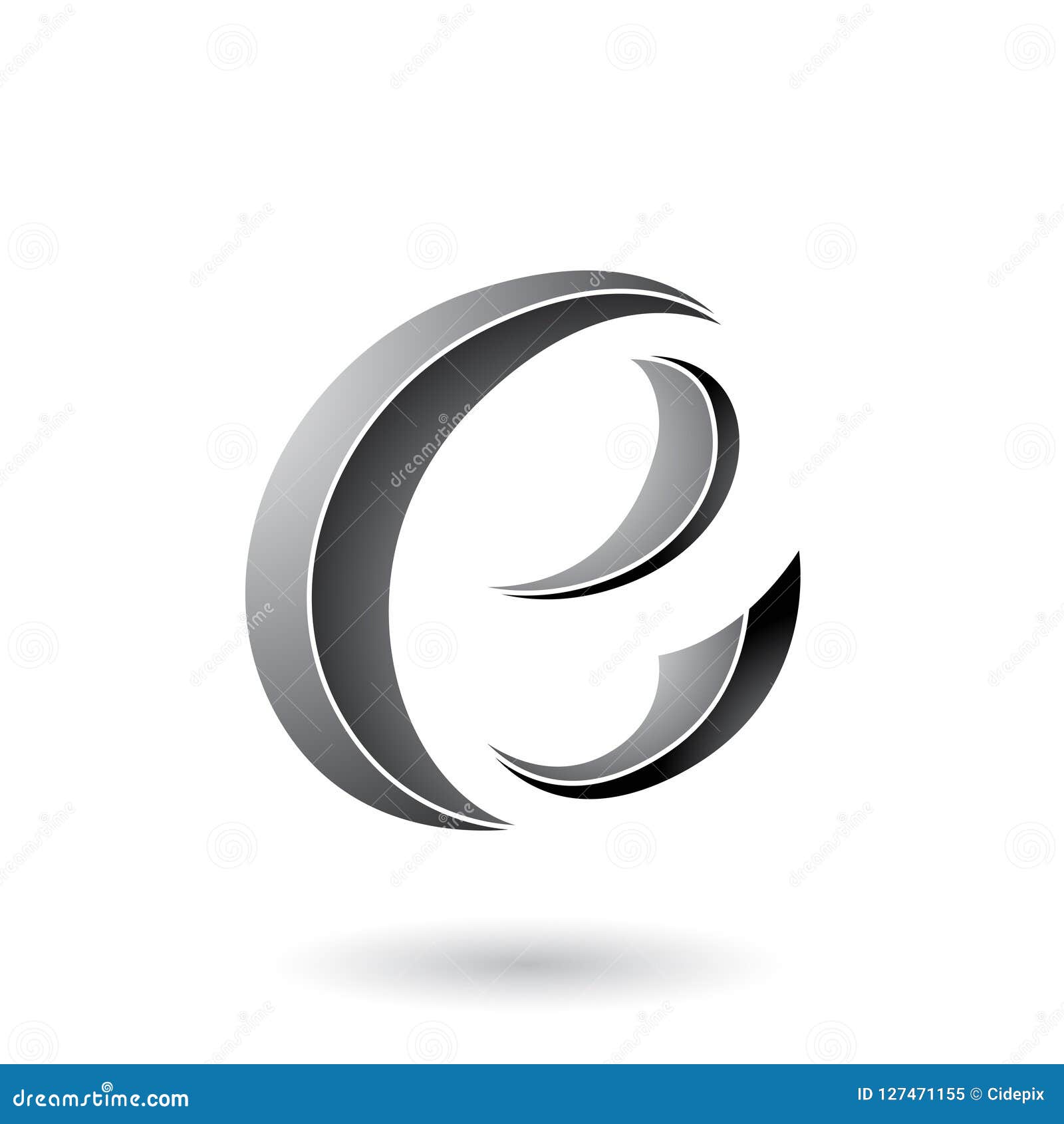 Grey Striped Crescent Shape Letter E Vector Illustration Stock Vector ...