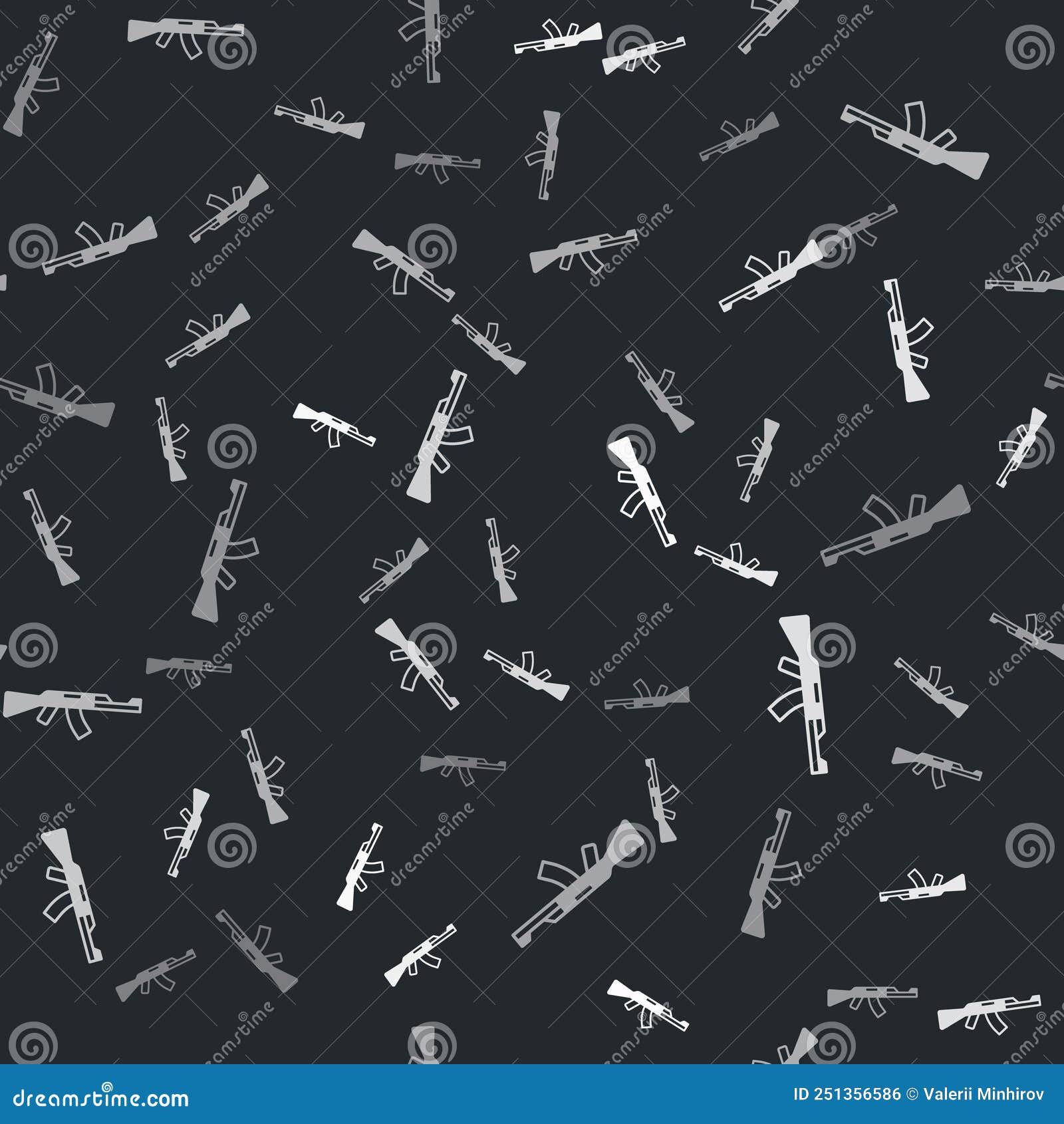 Grey Submachine Gun Icon Isolated Seamless Pattern On Black Background ...
