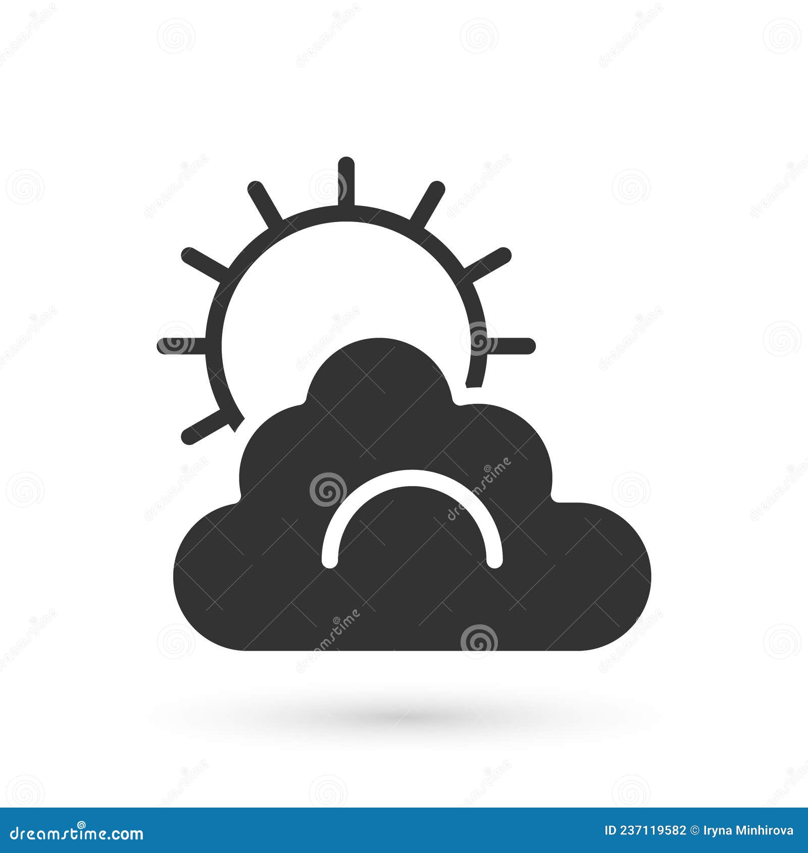 Grey Sun and Cloud Weather Icon Isolated on White Background. Vector ...