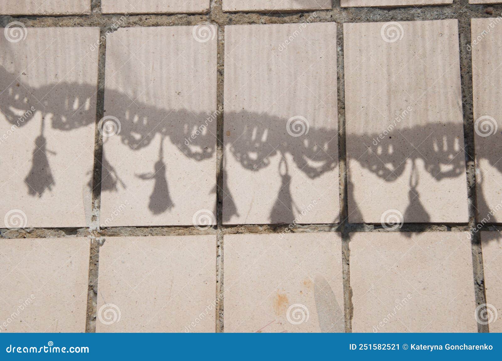Grey Tassel Shadow Falling on Tiled Floor or Wall Abstract Background ...