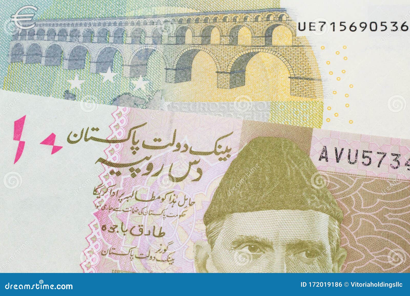 A Pakistani Rupee Note with a Five Euro Bank Note Stock Photo - Image ...