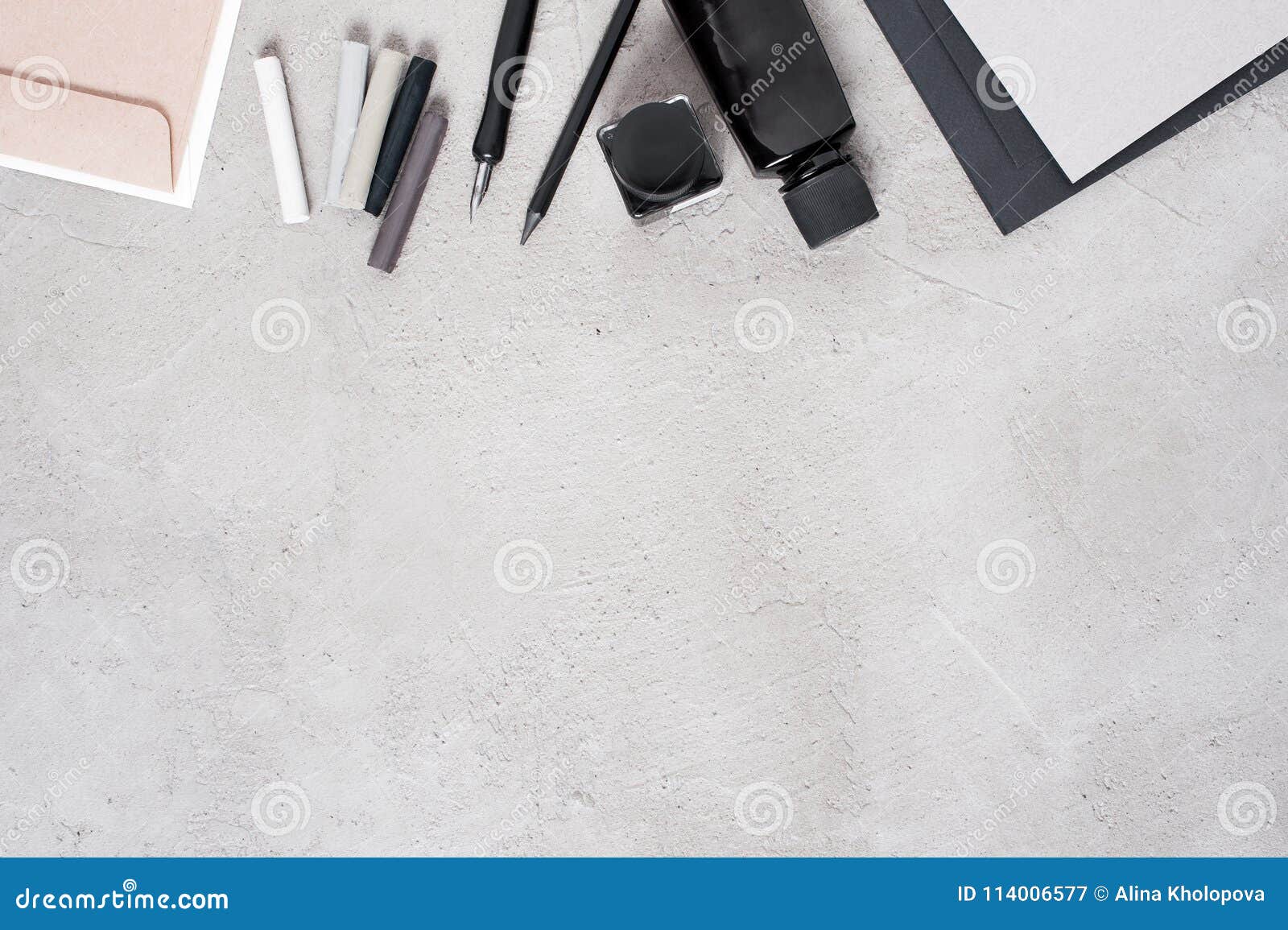 Grey Textured Background with Tools for Drawing Stock Image - Image of ...