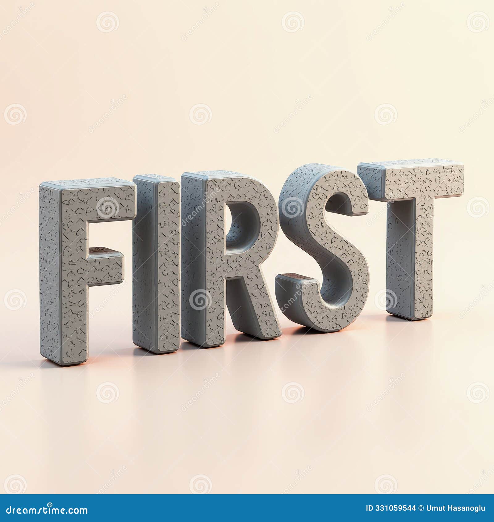 Grey Textured 3D Letters Spelling FIRST on a Light Background. Stock ...