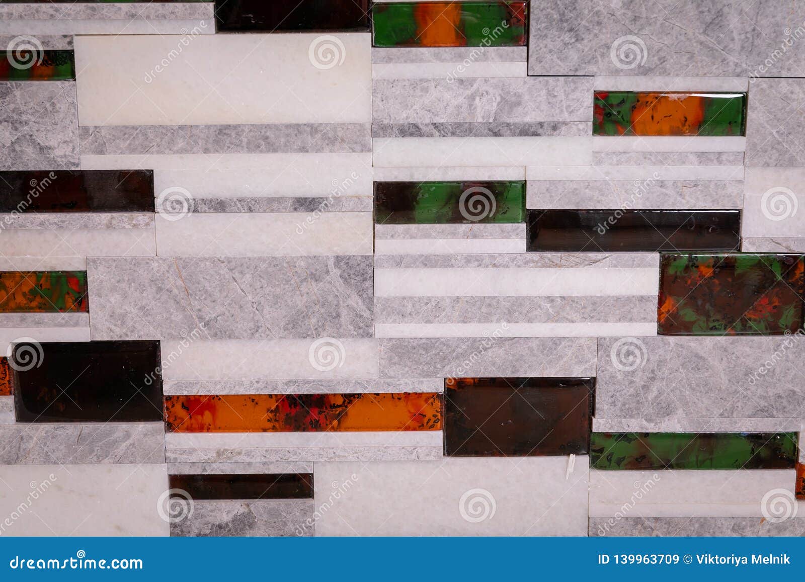 Grey Tile with Decorative Horizontal Inserts of Multi-colored Marble ...