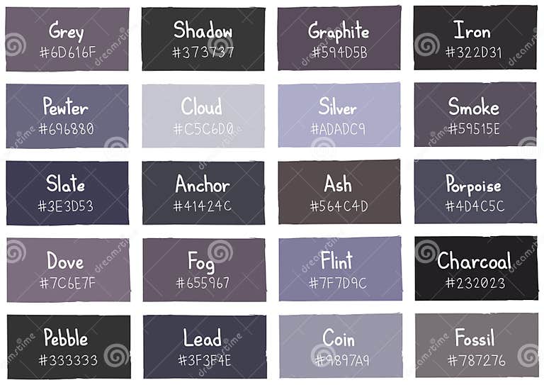 Grey Tone Color Shade Background with Code and Name Stock Vector ...