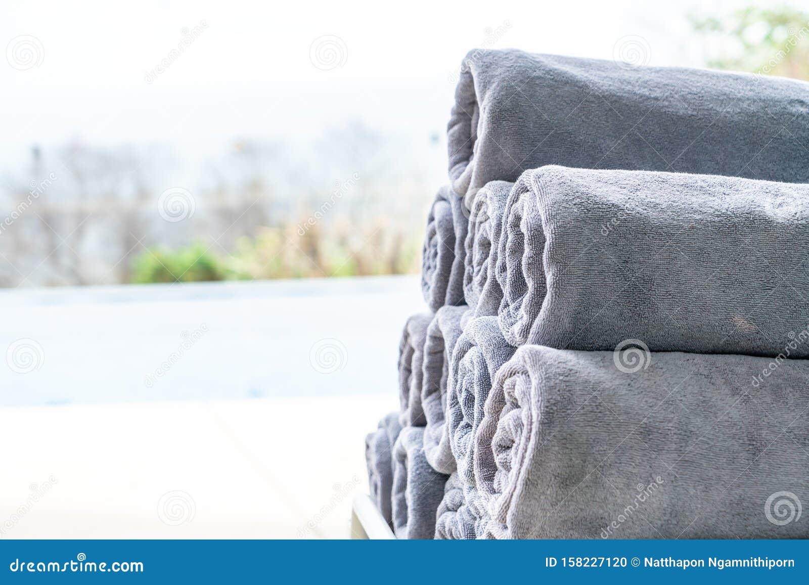 Grey towel stack stock photo. Image of clean, textile - 158227120