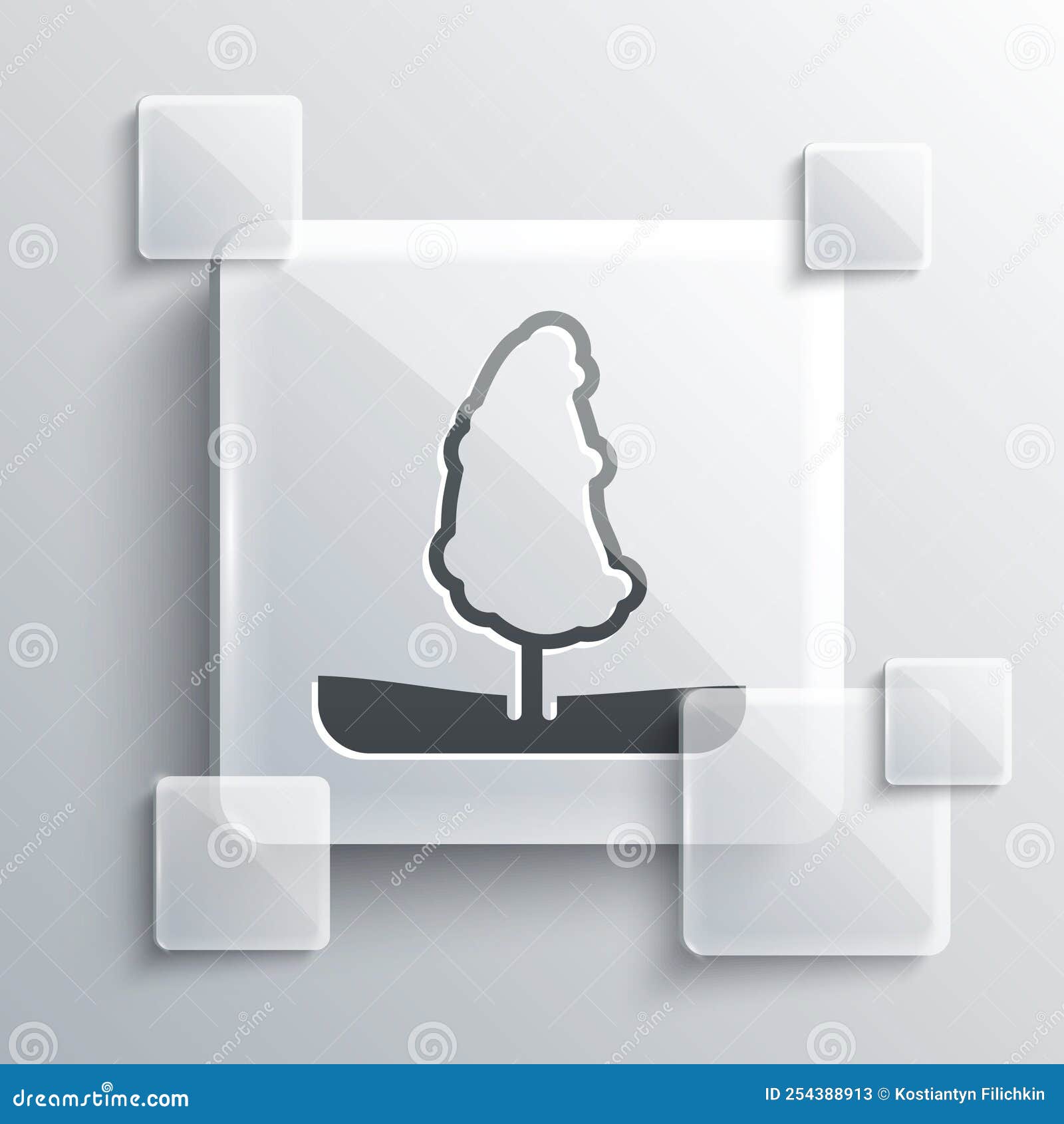 Grey Tree Icon Isolated on Grey Background. Forest Symbol. Square Glass ...