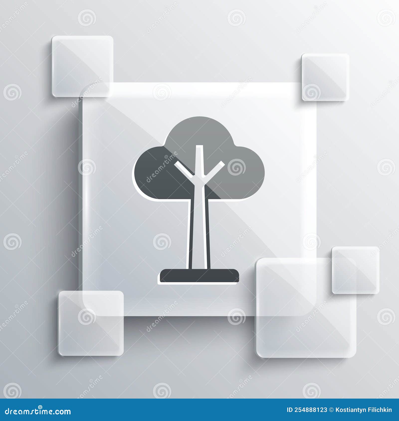 Grey Tree Icon Isolated on Grey Background. Forest Symbol. Square Glass ...
