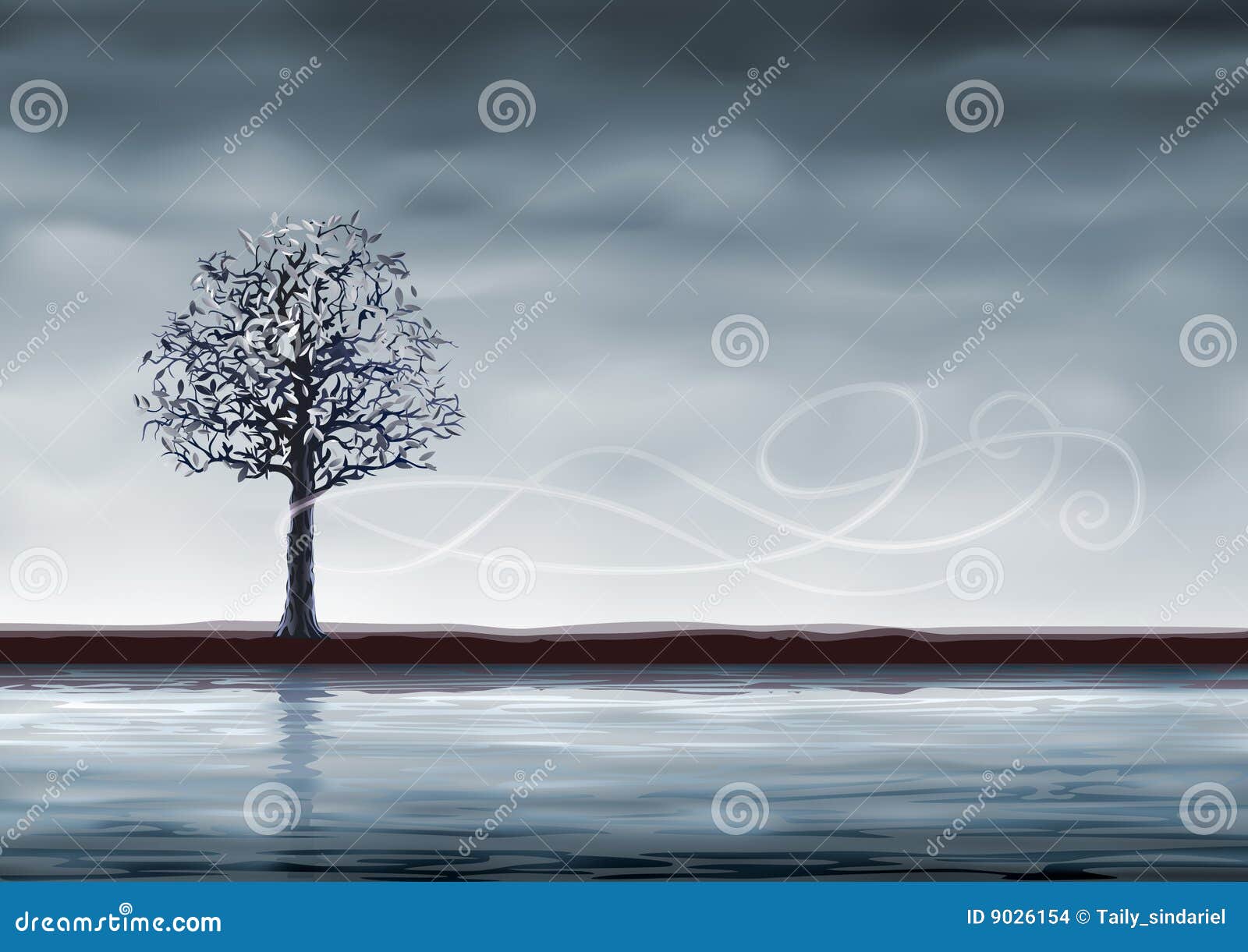 Grey tree over water stock vector. Illustration of grayscale - 9026154