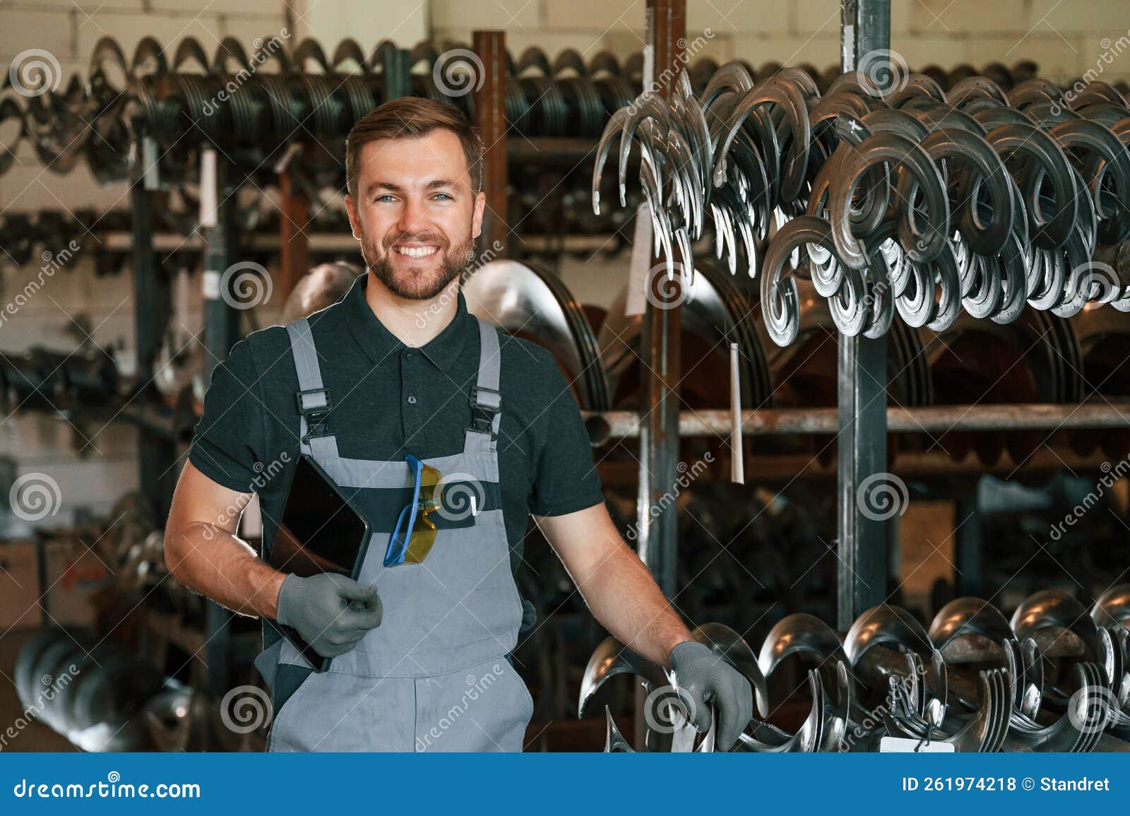Grey Uniform. Man is in Workstation Developing Details of Agriculture ...