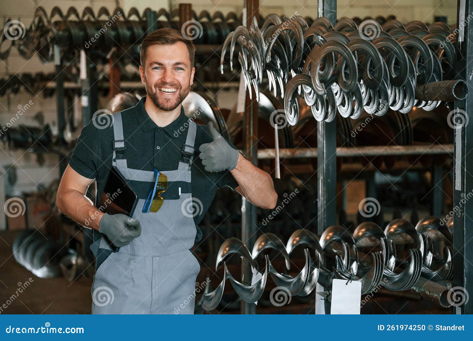 Grey Uniform. Man is in Workstation Developing Details of Agriculture ...