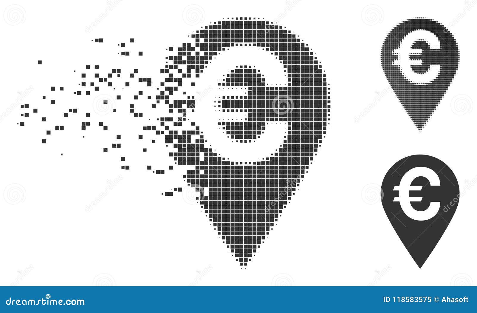 Disintegrating Pixel Halftone Euro Map Marker Icon Stock Vector ...
