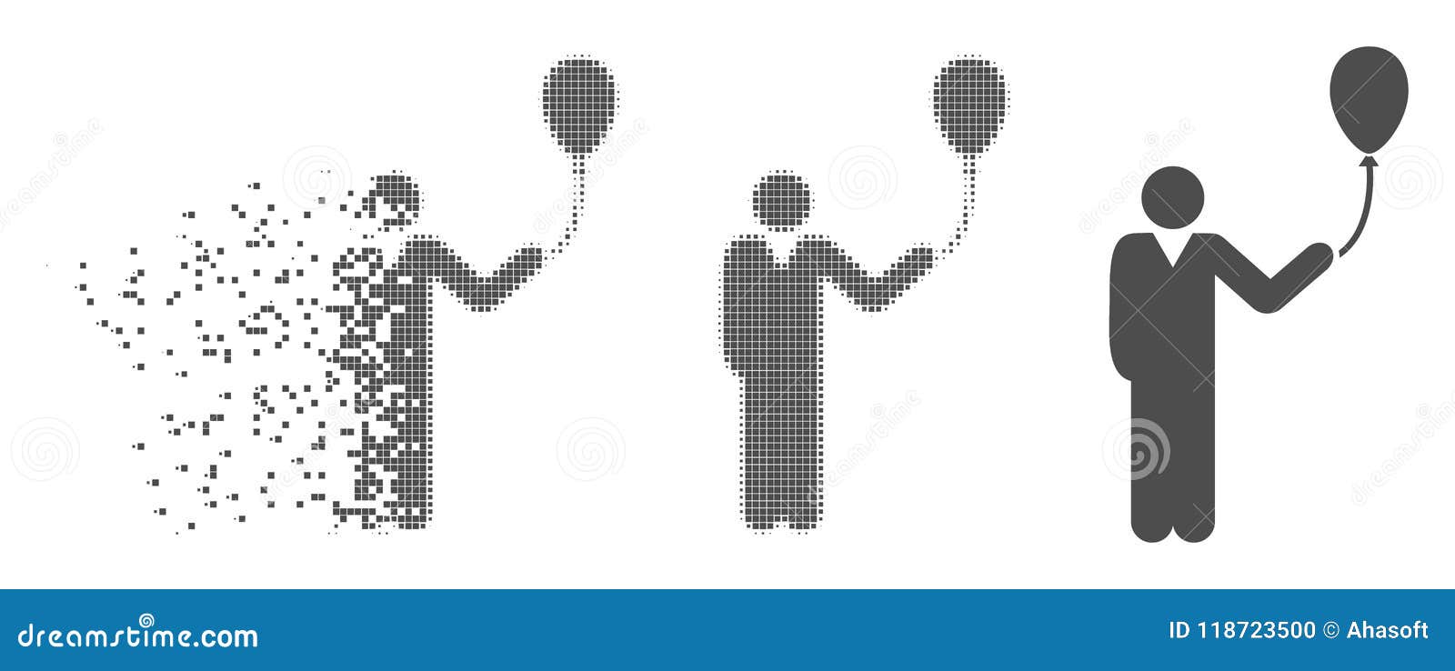 Dissolved Pixel Halftone Man with Holiday Balloon Icon Stock Vector ...