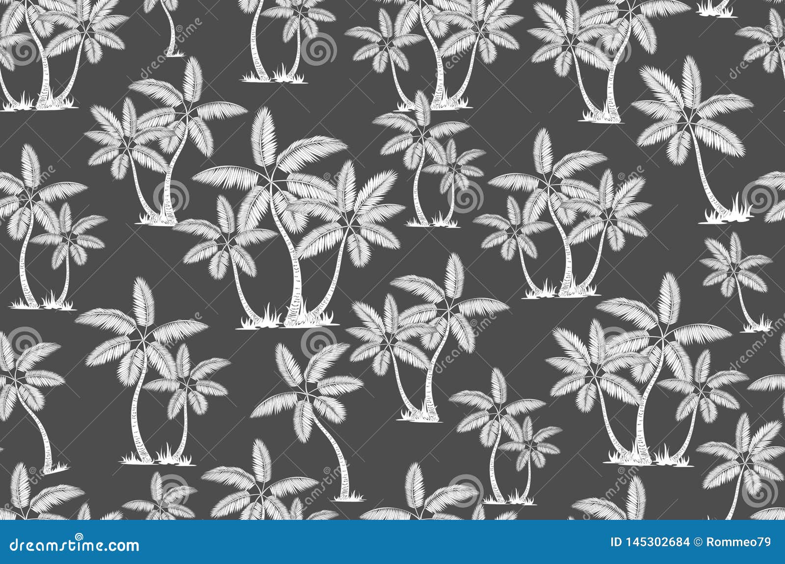 Grey Vector Palm Trees Drawn Seamless Pattern Isolated on Background ...