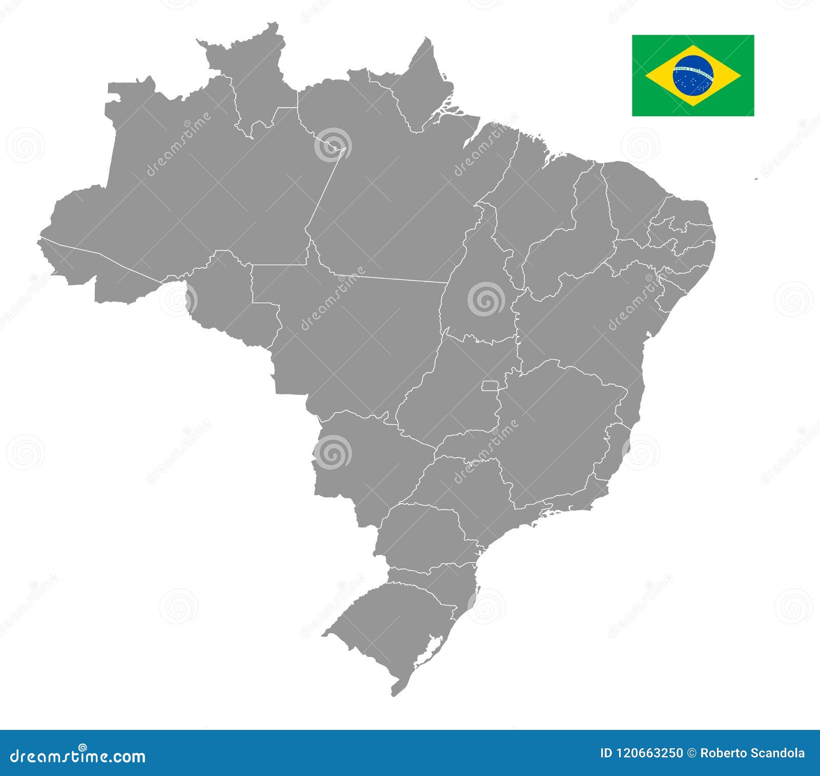 Grey Vector Political Map of Brazil Stock Vector - Illustration of ...