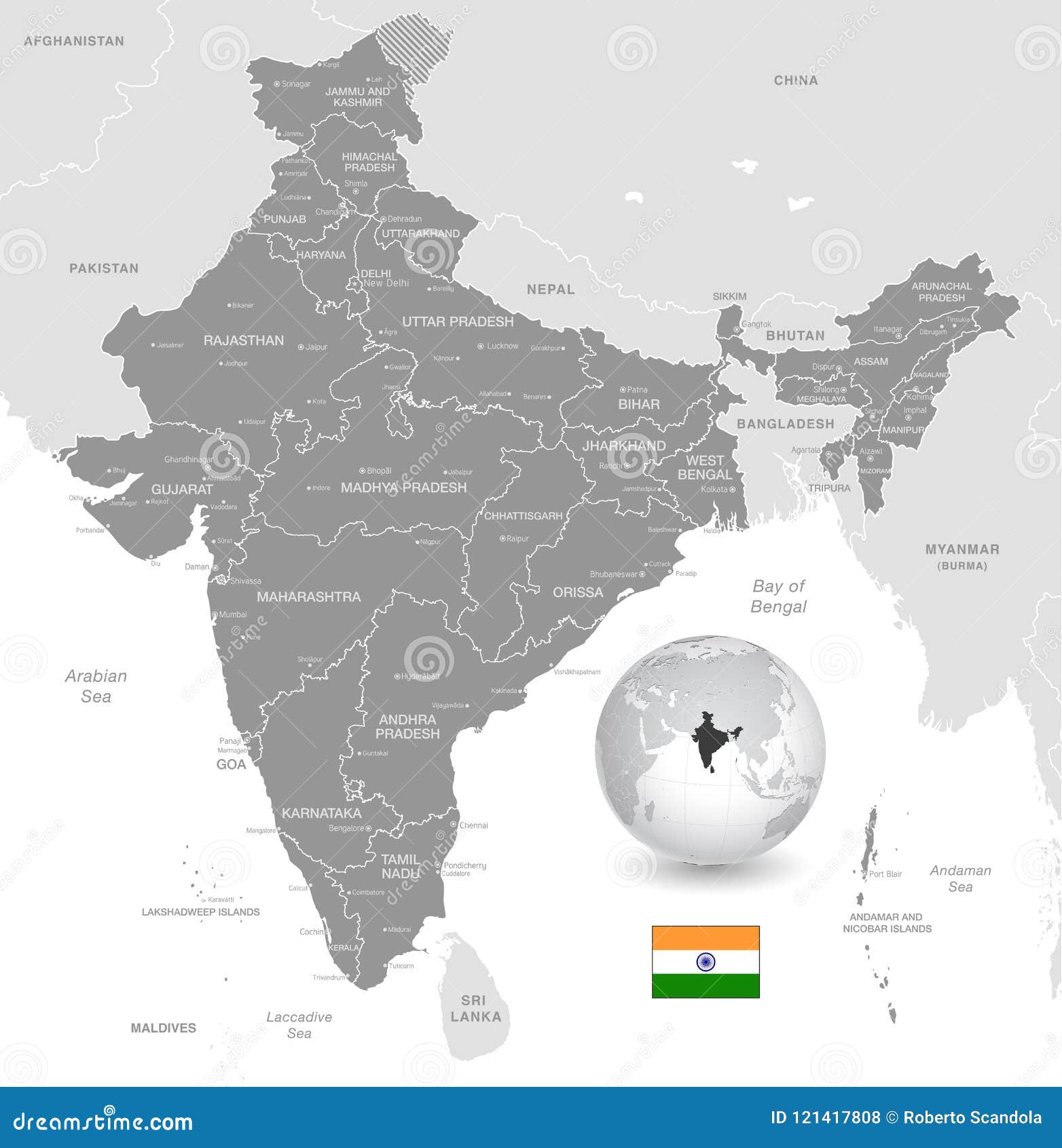 Grey Vector Political Map D'Inde Illustration de Vecteur - Illustration ...