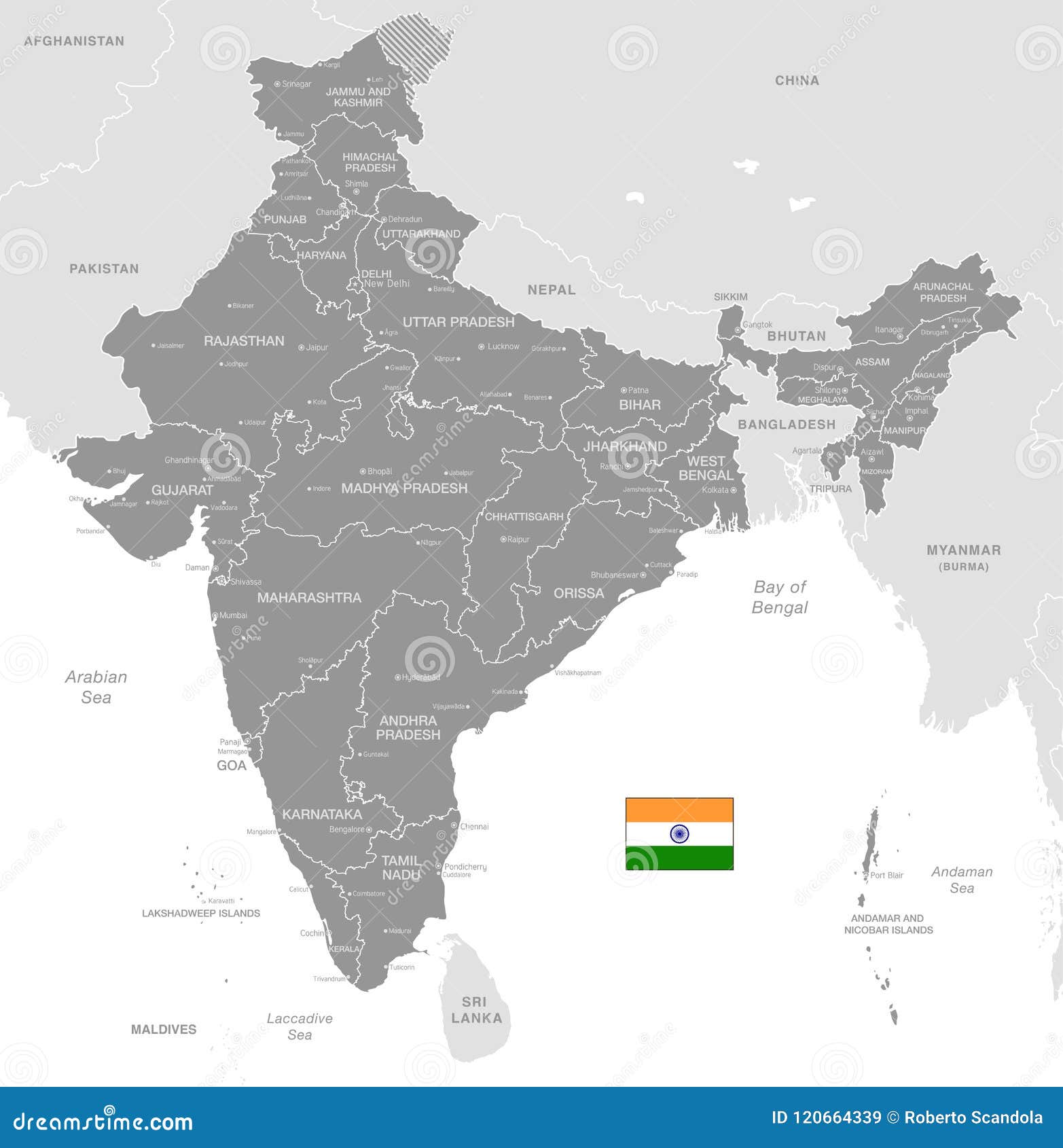 Grey Vector Political Map De La India Ilustración del Vector ...